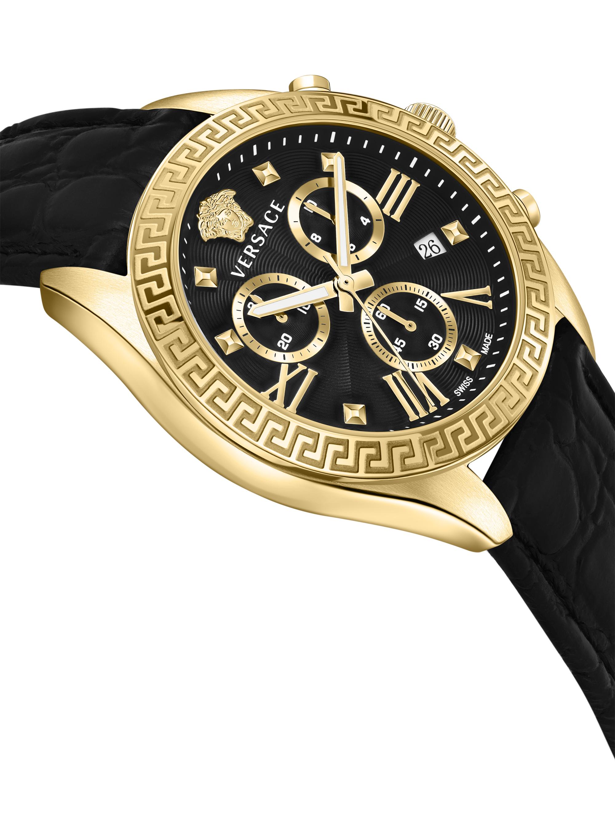 Versace Greca Chrono Goldtone Stainless Steel & Leather Watch | Saks ...