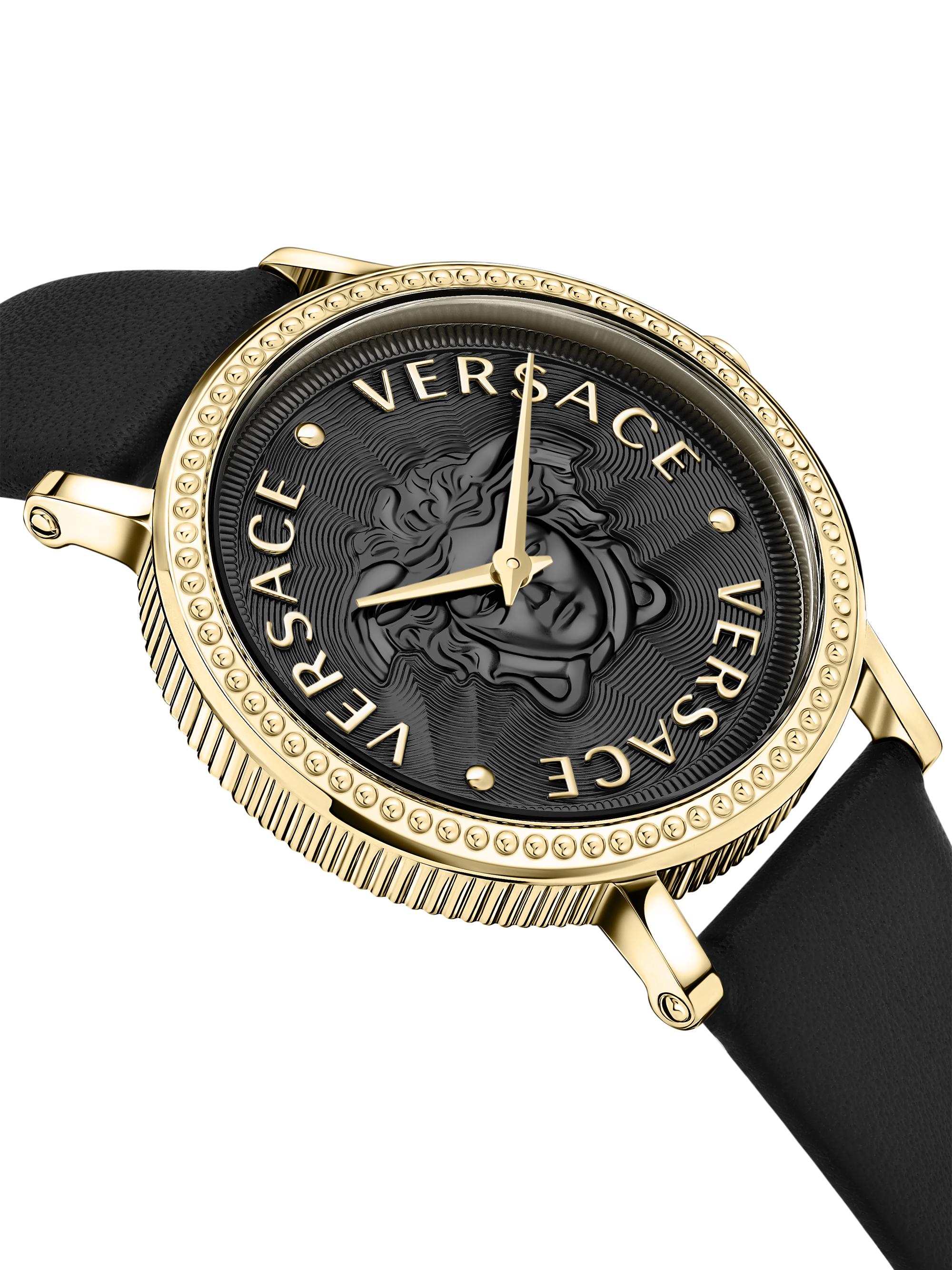 Versace V-Dollar Goldtone Stainless Steel & Leather Watch | Saks Fifth ...