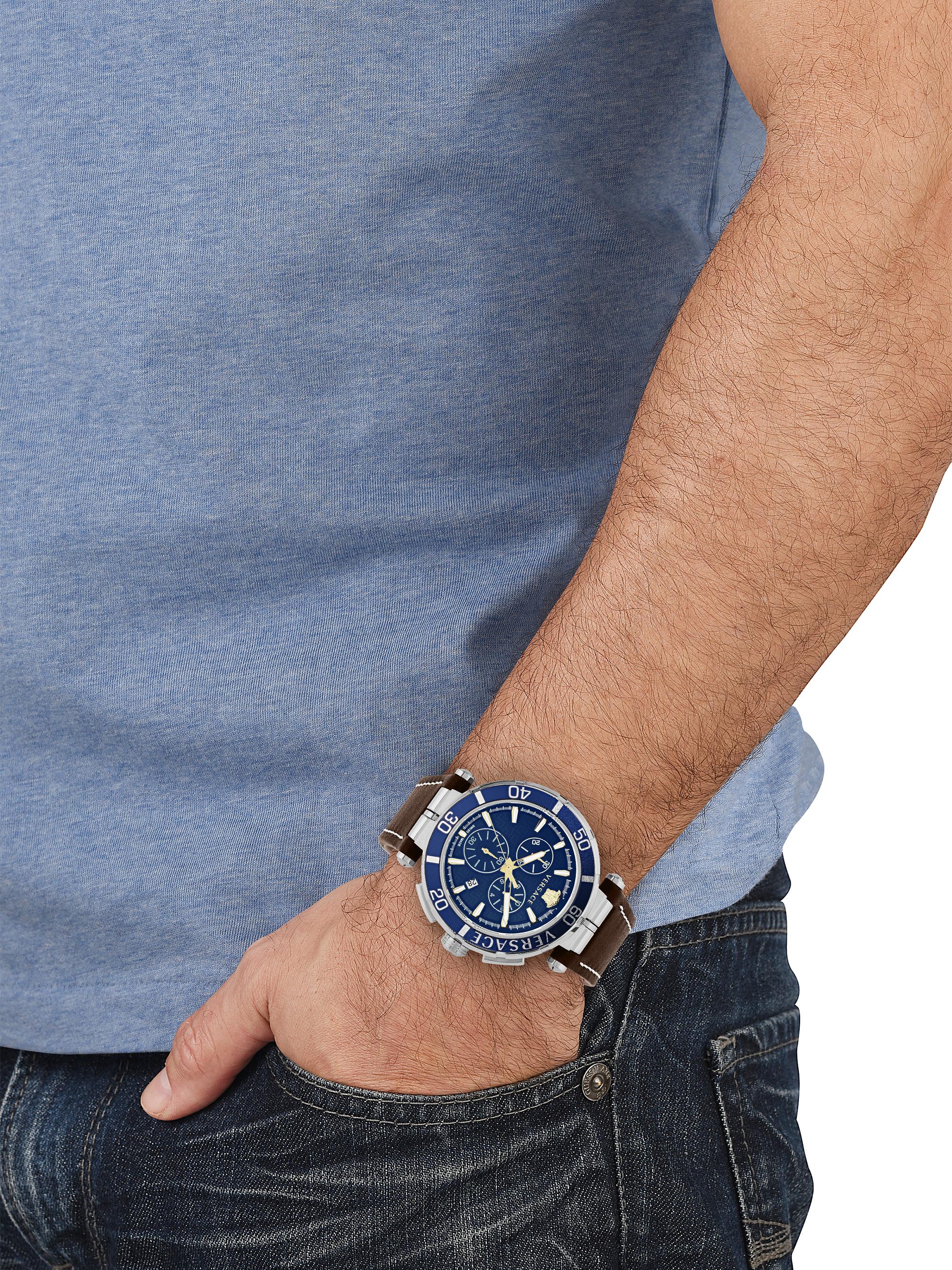 Versace Unisex Greca Stainless Steel & Leather Chronograph Watch | Saks ...