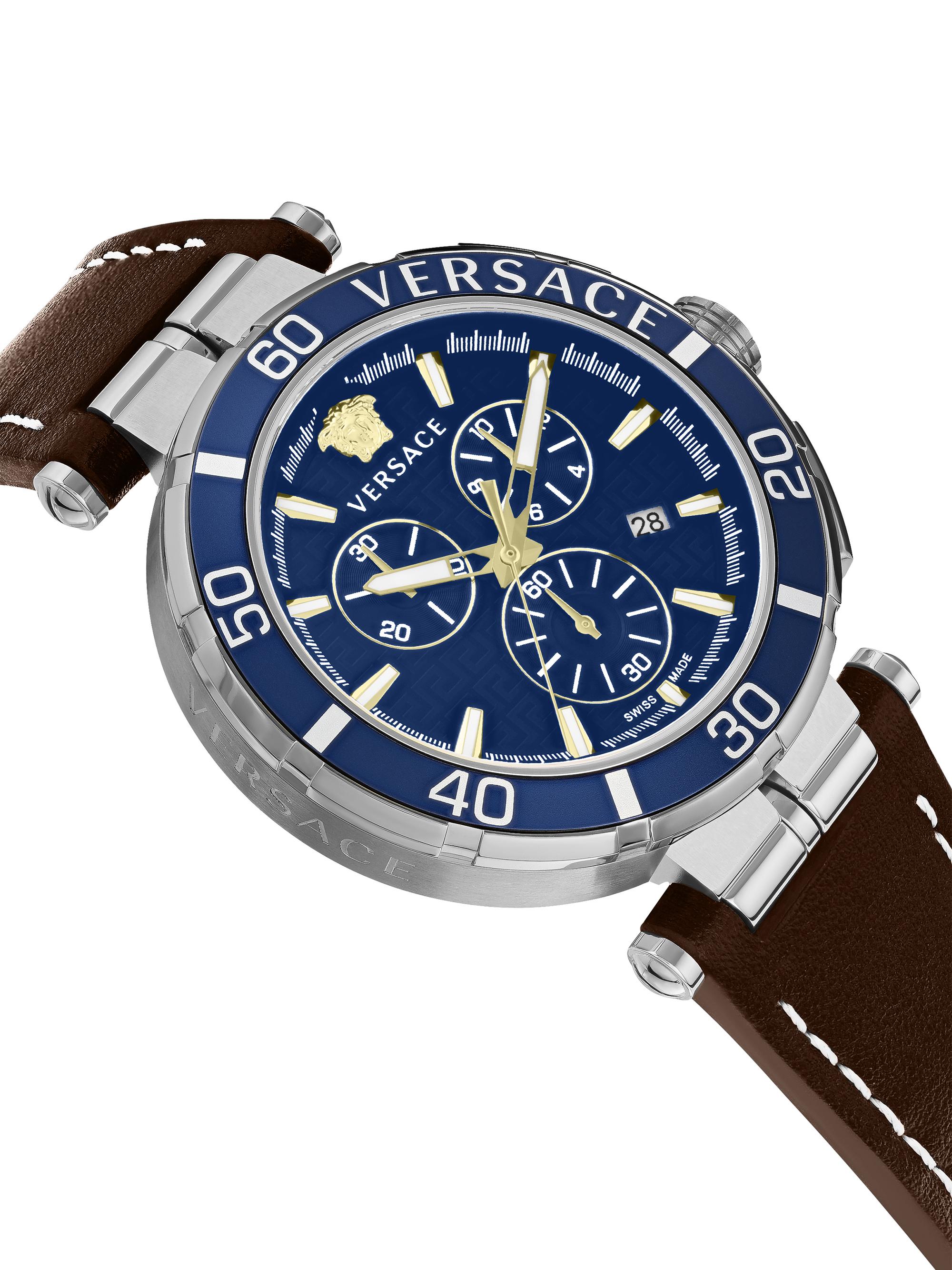 Versace Unisex Greca Stainless Steel & Leather Chronograph Watch | Saks ...