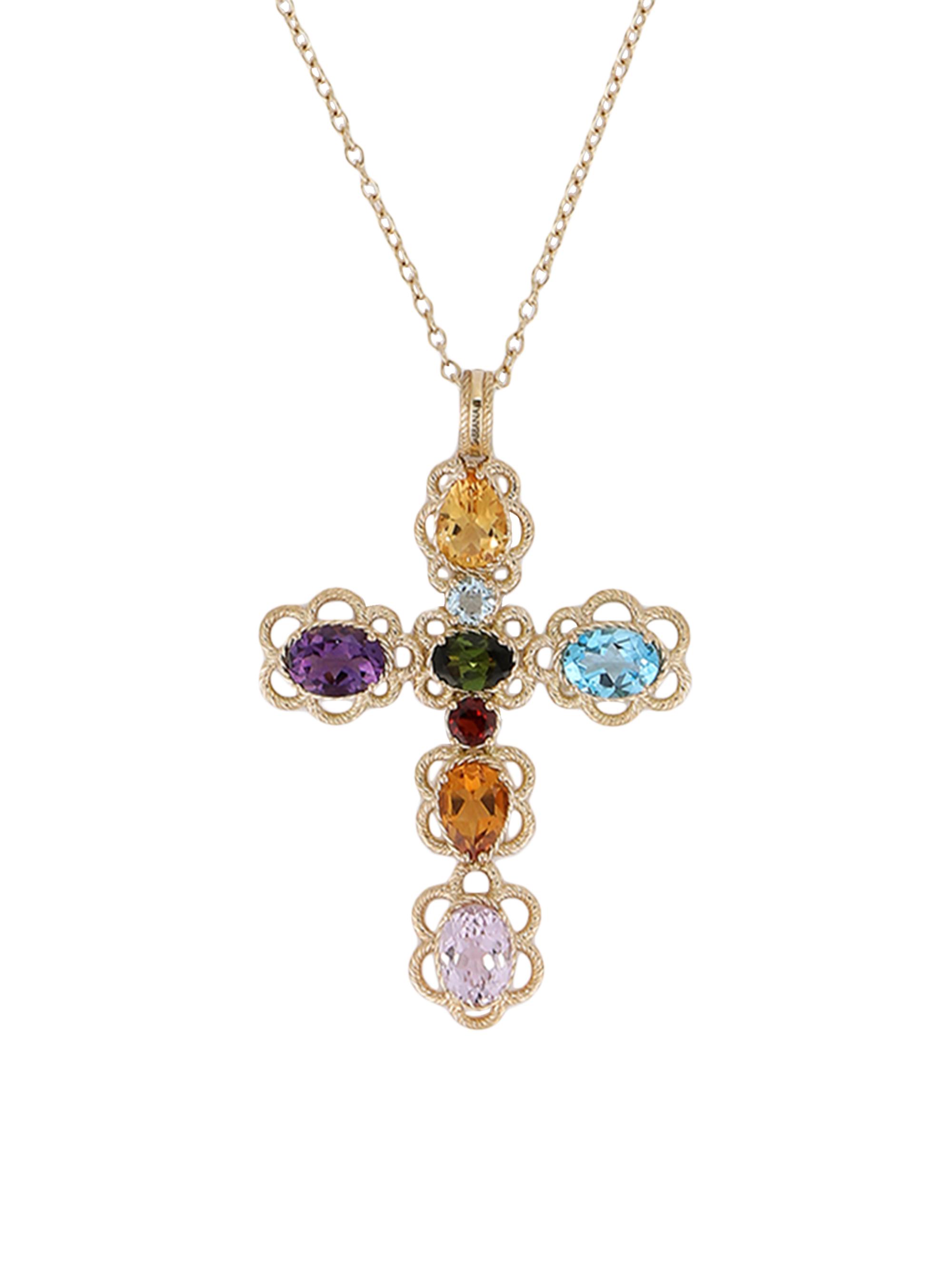 Dolce&Gabbana 18K Yellow Gold & Semi-Precious Multi-Gemstone Cross ...