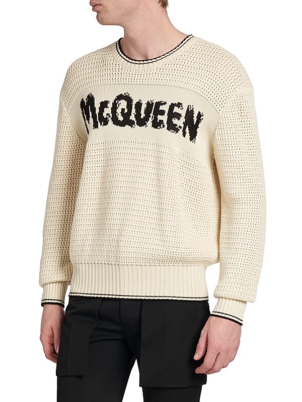 Shop McQueen Graffiti Logo Open-Knit Sweater | Saks Fifth Avenue Shop McQueen Graffiti Logo Open-Knit Sweater | Saks Fifth Avenue