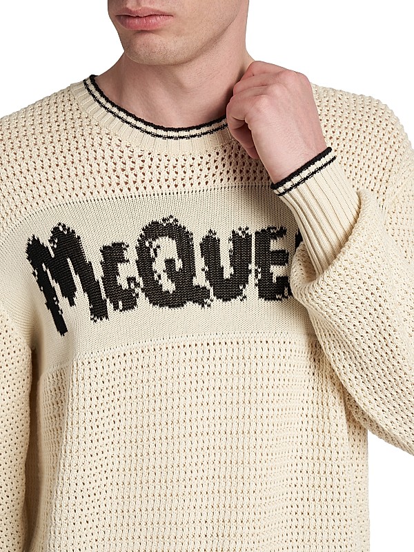 Shop McQueen Graffiti Logo Open-Knit Sweater | Saks Fifth Avenue Shop McQueen Graffiti Logo Open-Knit Sweater | Saks Fifth Avenue