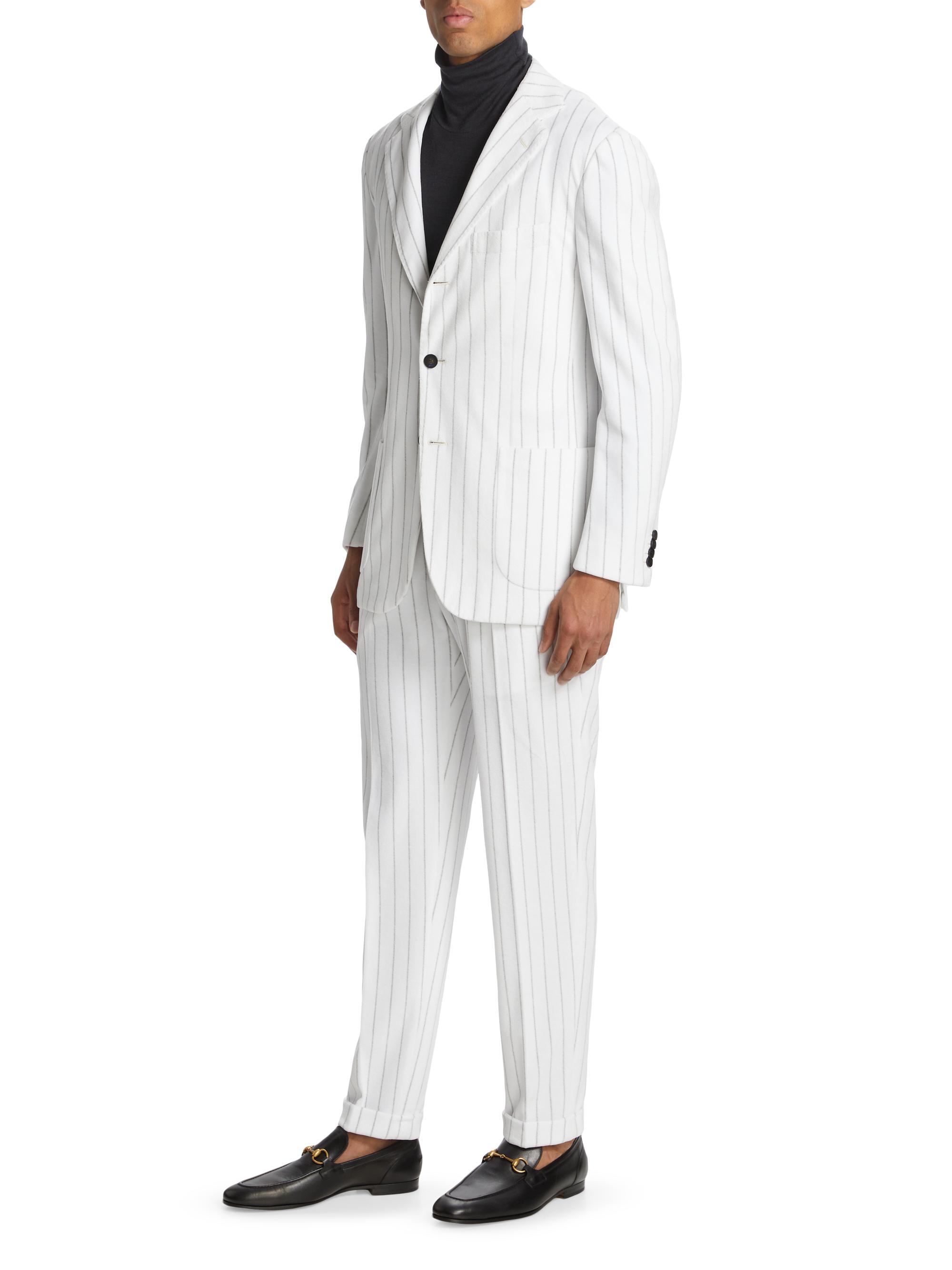 KNT by Kiton Pinstriped Cotton-Blend Three-Button Suit | Saks Fifth Avenue