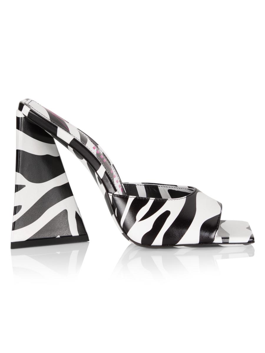 The Attico Devon 115MM Zebra-Print Leather Mules | Saks Fifth Avenue