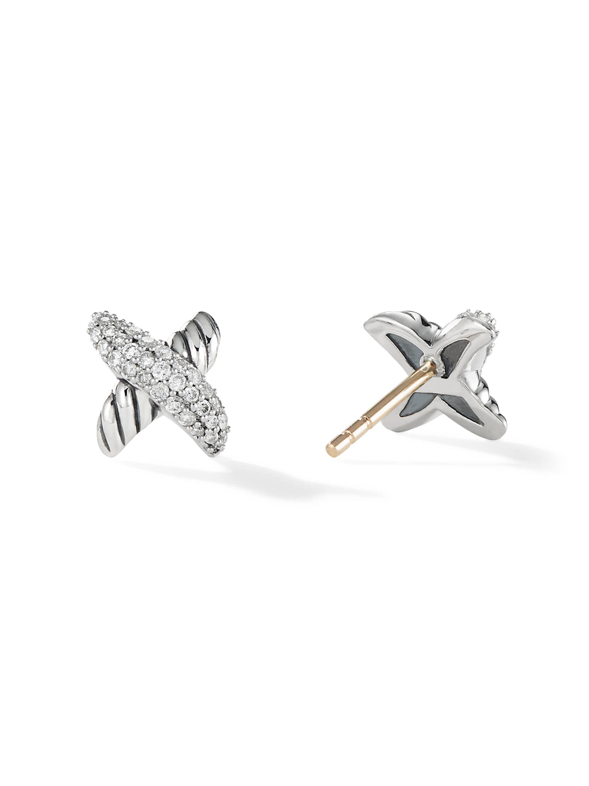David Yurman Petite X Stud Earrings in Sterling Silver with Diamonds, 8 ...