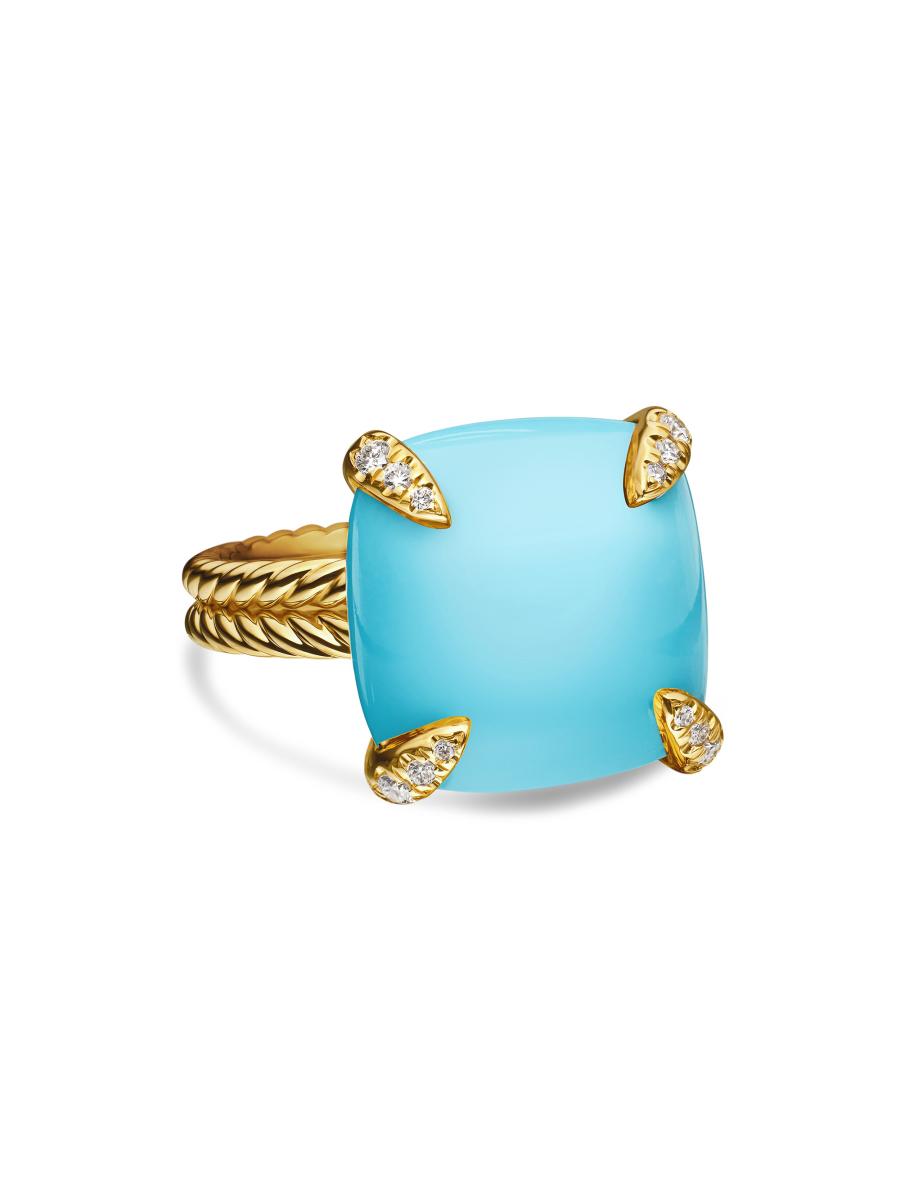 David Yurman Chatelaine Ring with Turquoise and Diamonds in 18K Gold Size 6