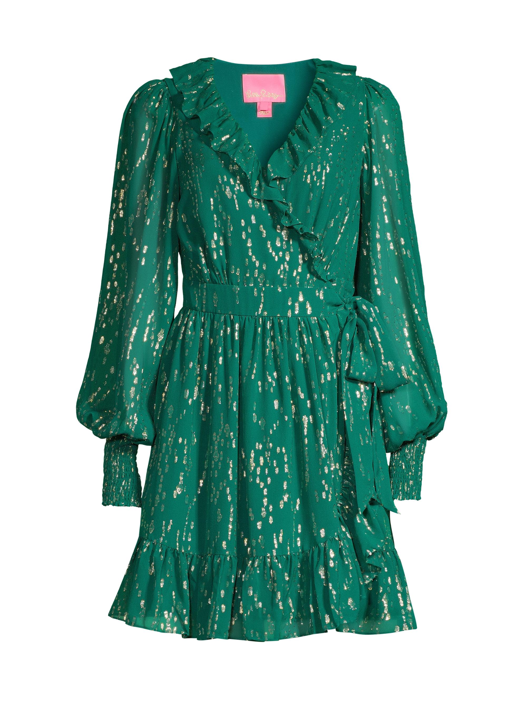 Lilly Pulitzer Birdy Metallic Clip-Dot Ruffle Wrap Dress | Saks Fifth ...