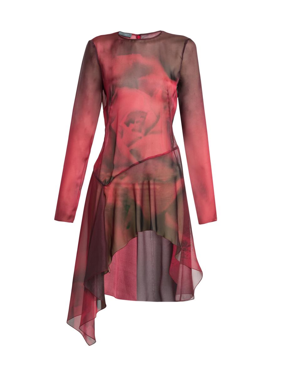 Alberta Ferretti High-Low Silk Rose-Print Top | Saks Fifth Avenue