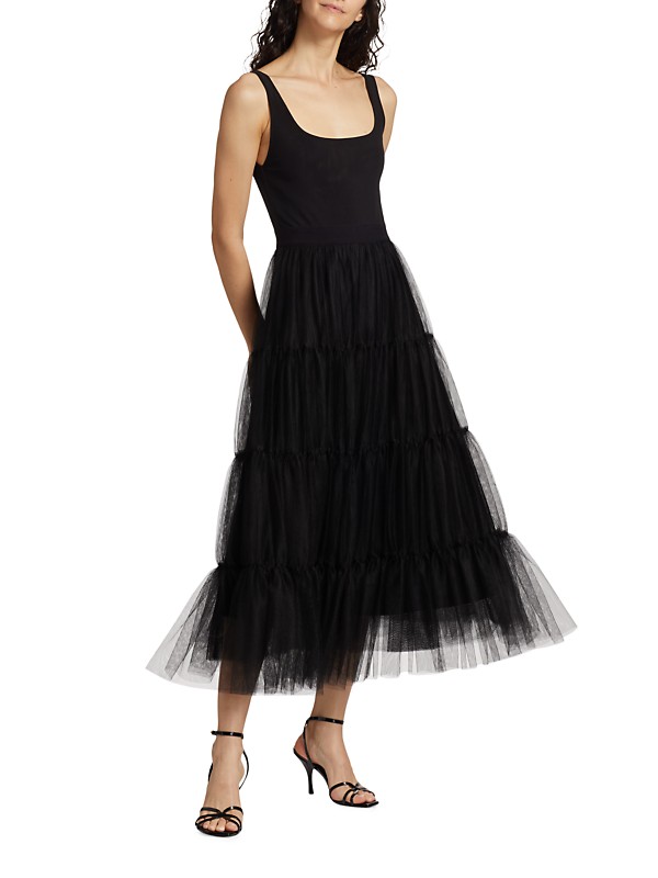 Shop Alice + Olivia Chara Tiered Tulle Midi-Dress | Saks Shop Alice + Olivia Chara Tiered Tulle Midi-Dress | Saks