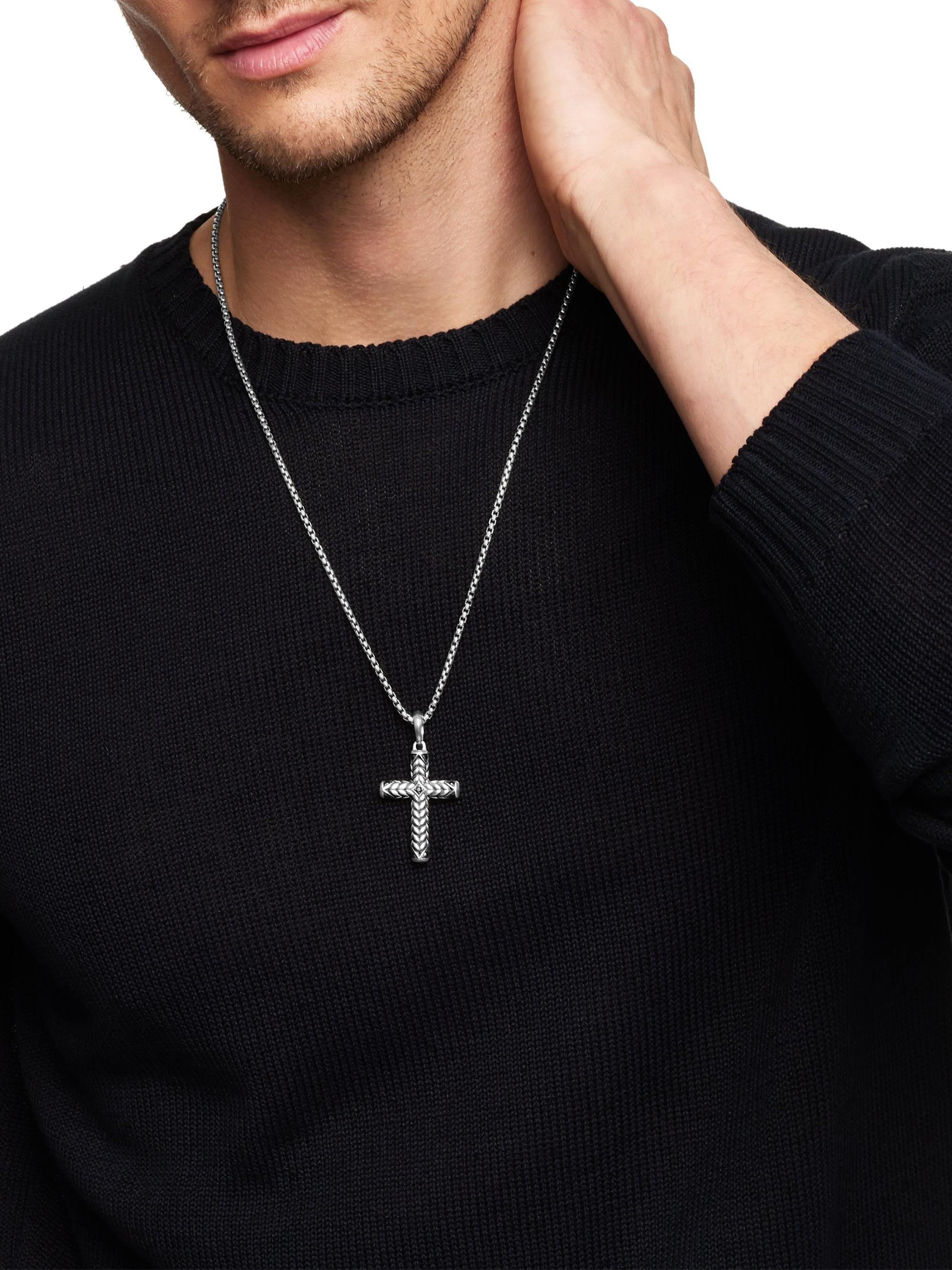 David Yurman Chevron Cross Pendant in Sterling Silver with Black ...