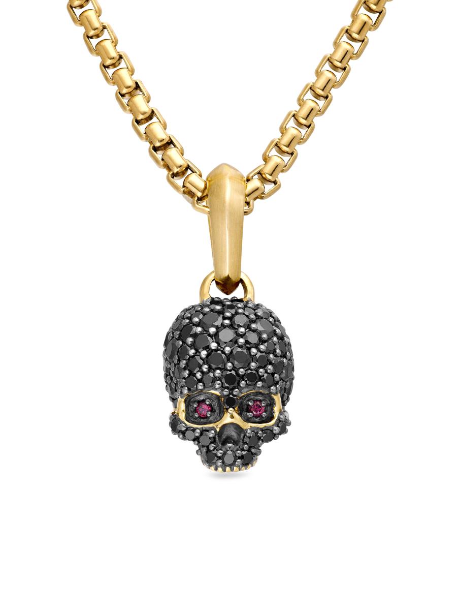David Yurman Memento Mori Skull in Full Pavé Black Diamonds, Rubies and ...