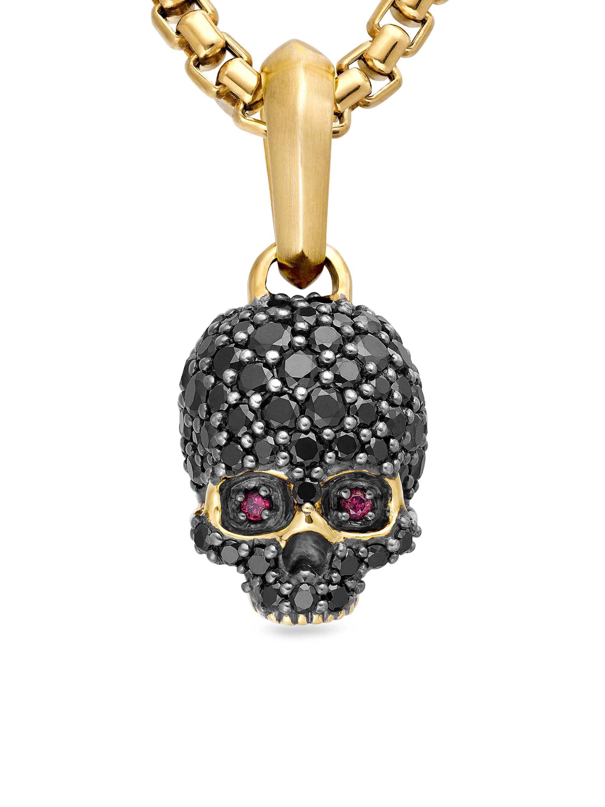 David Yurman Memento Mori Skull in Full Pavé Black Diamonds, Rubies and ...