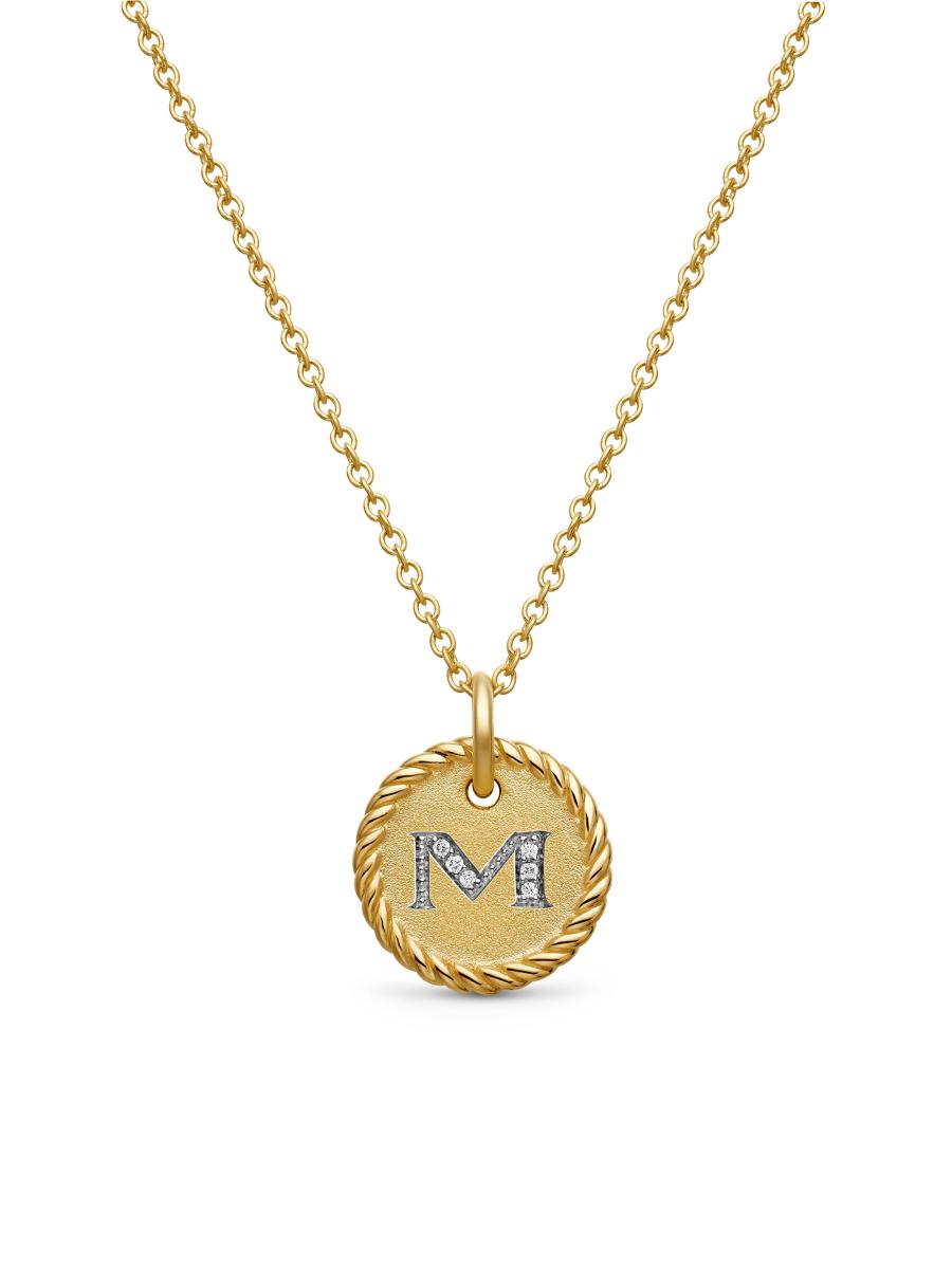 David Yurman Initial Charm Necklace in 18K Yellow Gold with Pavé ...
