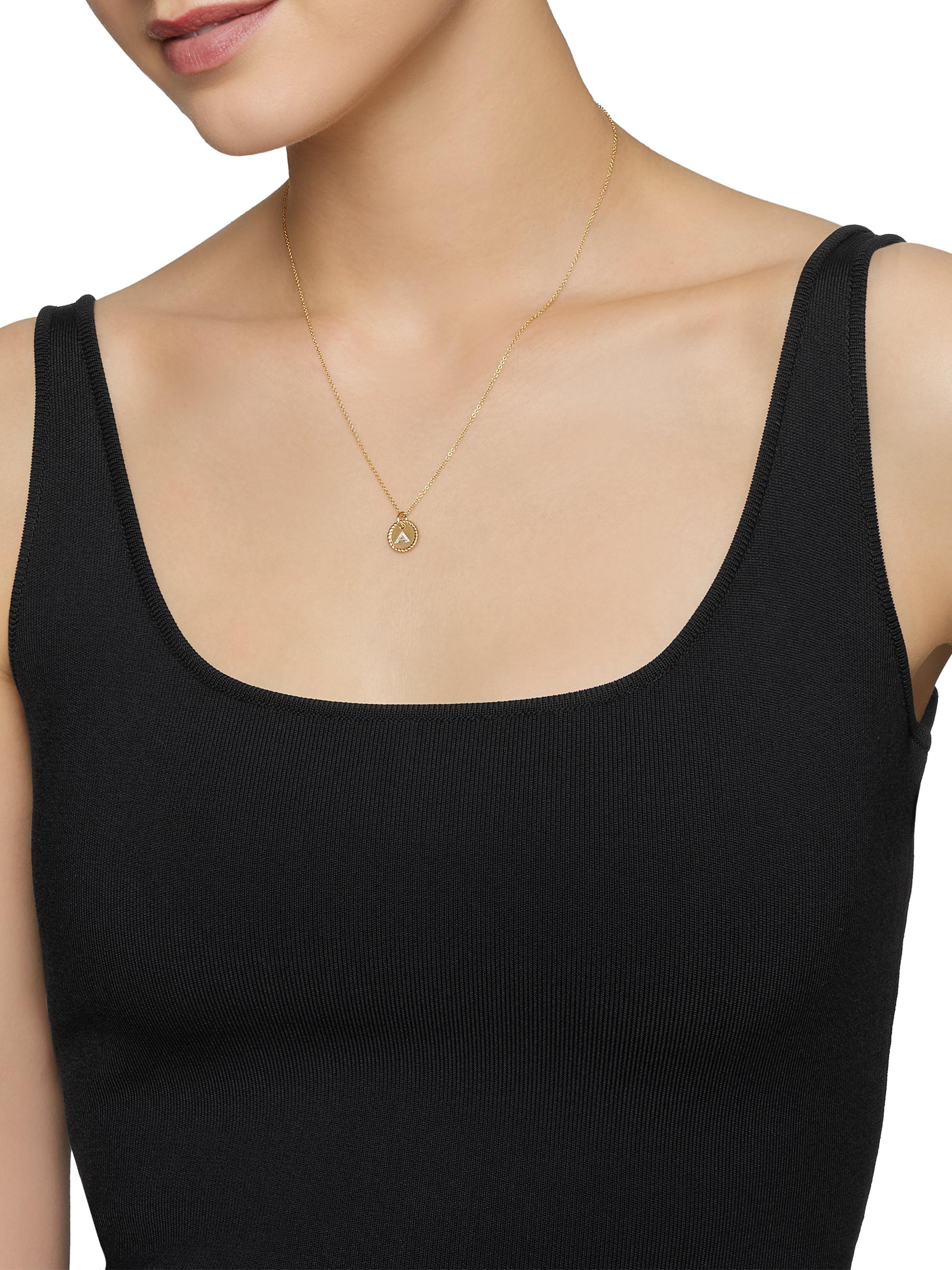 David Yurman Initial Charm Necklace in 18K Yellow Gold with Pavé ...