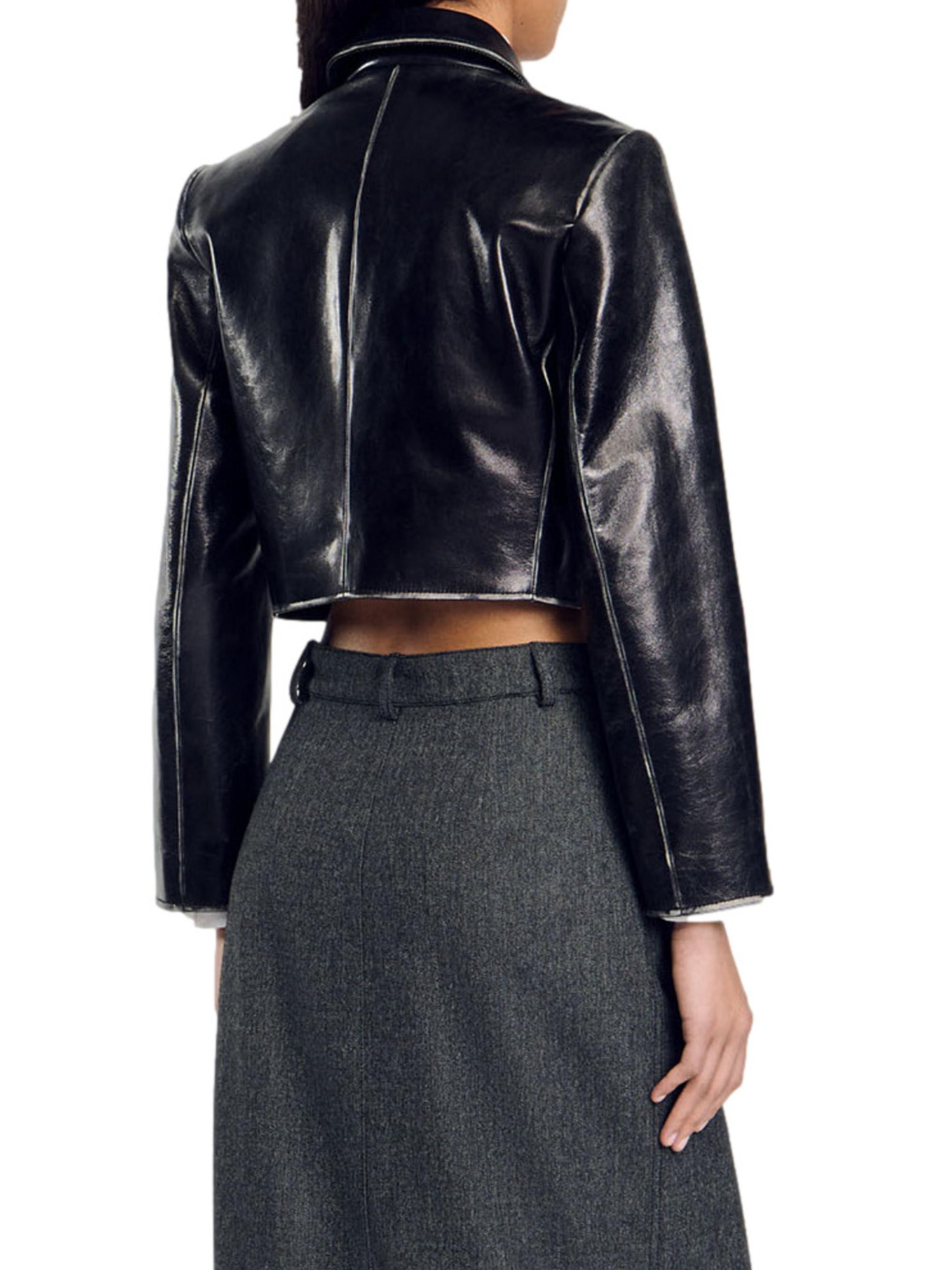 Sandro Cropped Leather Jacket | Saks Fifth Avenue
