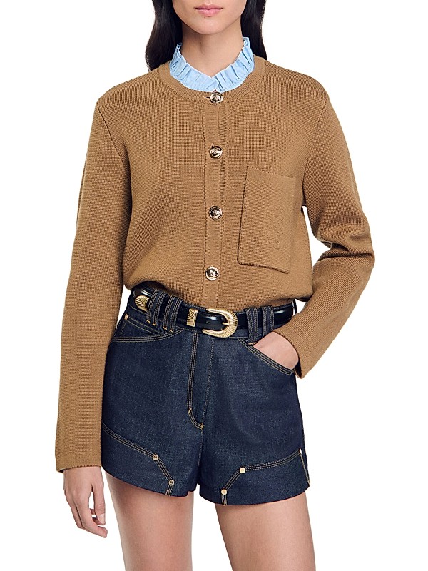 Shop Sandro Knit Cardigan with Detachable Collar | Saks Shop Sandro Knit Cardigan with Detachable Collar | Saks