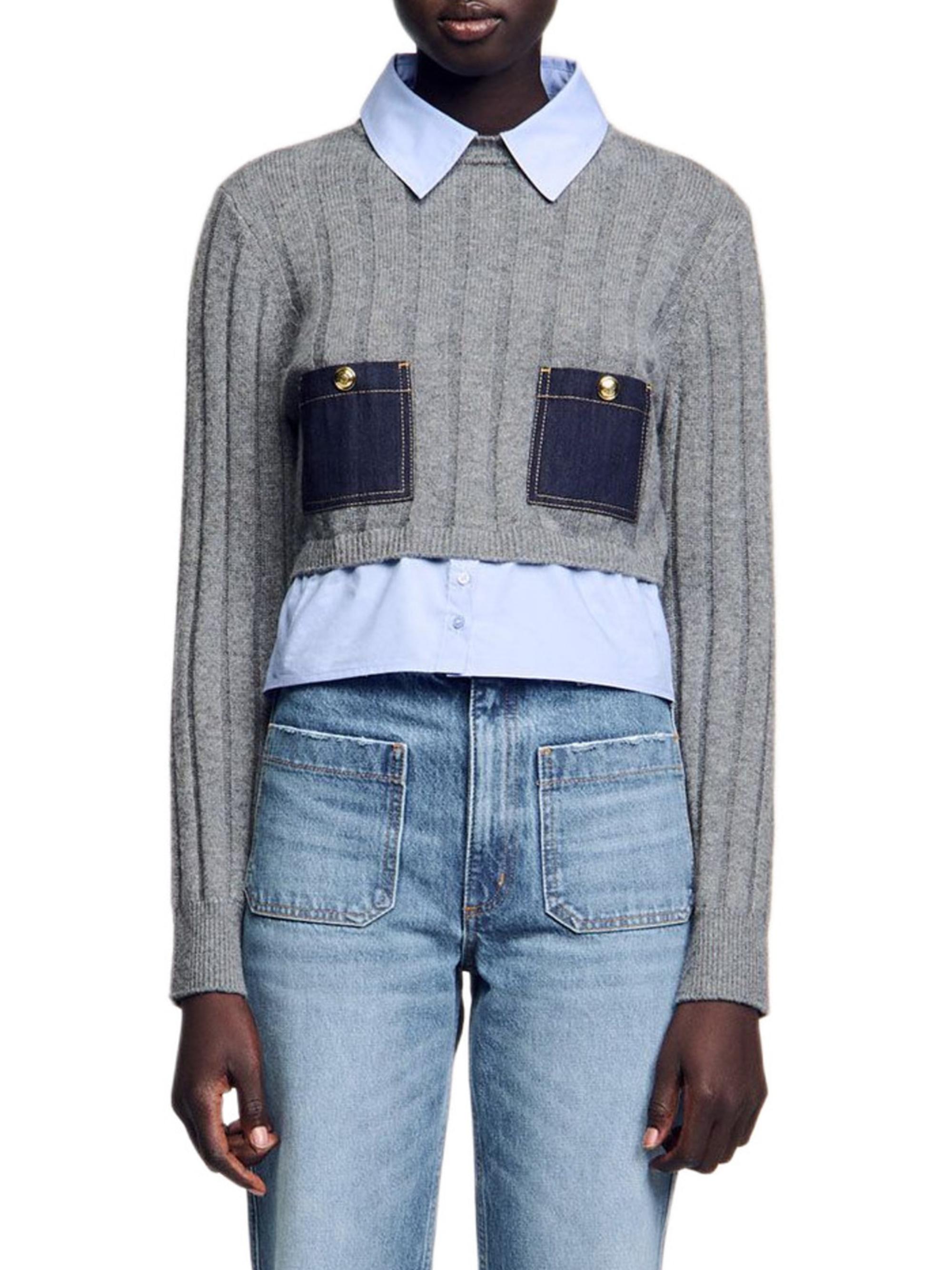 Sandro Cropped Wool and Cashmere Sweater | Saks Fifth Avenue