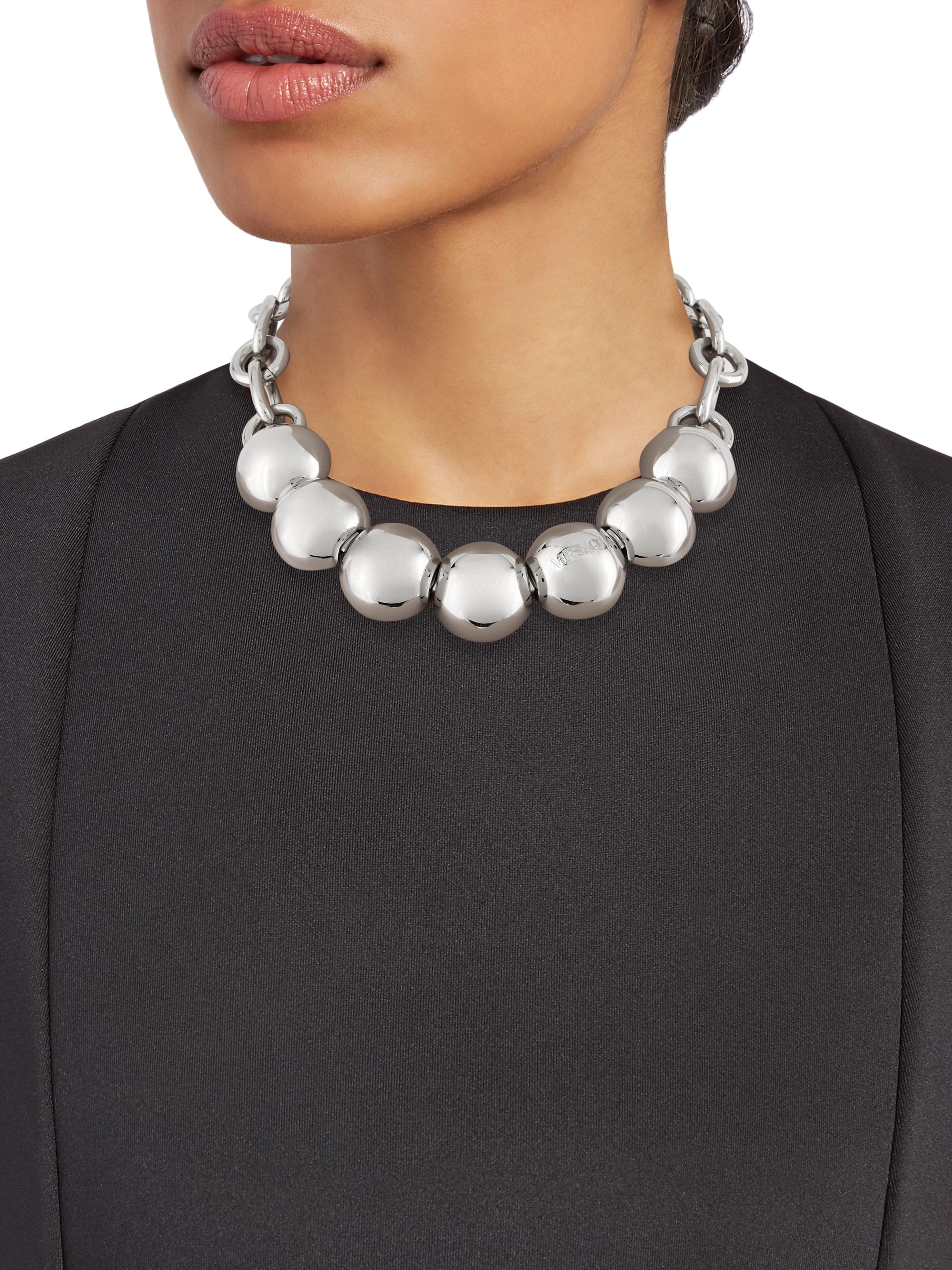 Versace Silvertone Beaded Chain Necklace | Saks Fifth Avenue