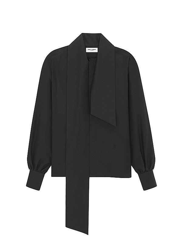 Shop Saint Laurent Lavallière-neck Blouse In Cotton Poplin Shop Saint Laurent Lavallière-neck Blouse In Cotton Poplin