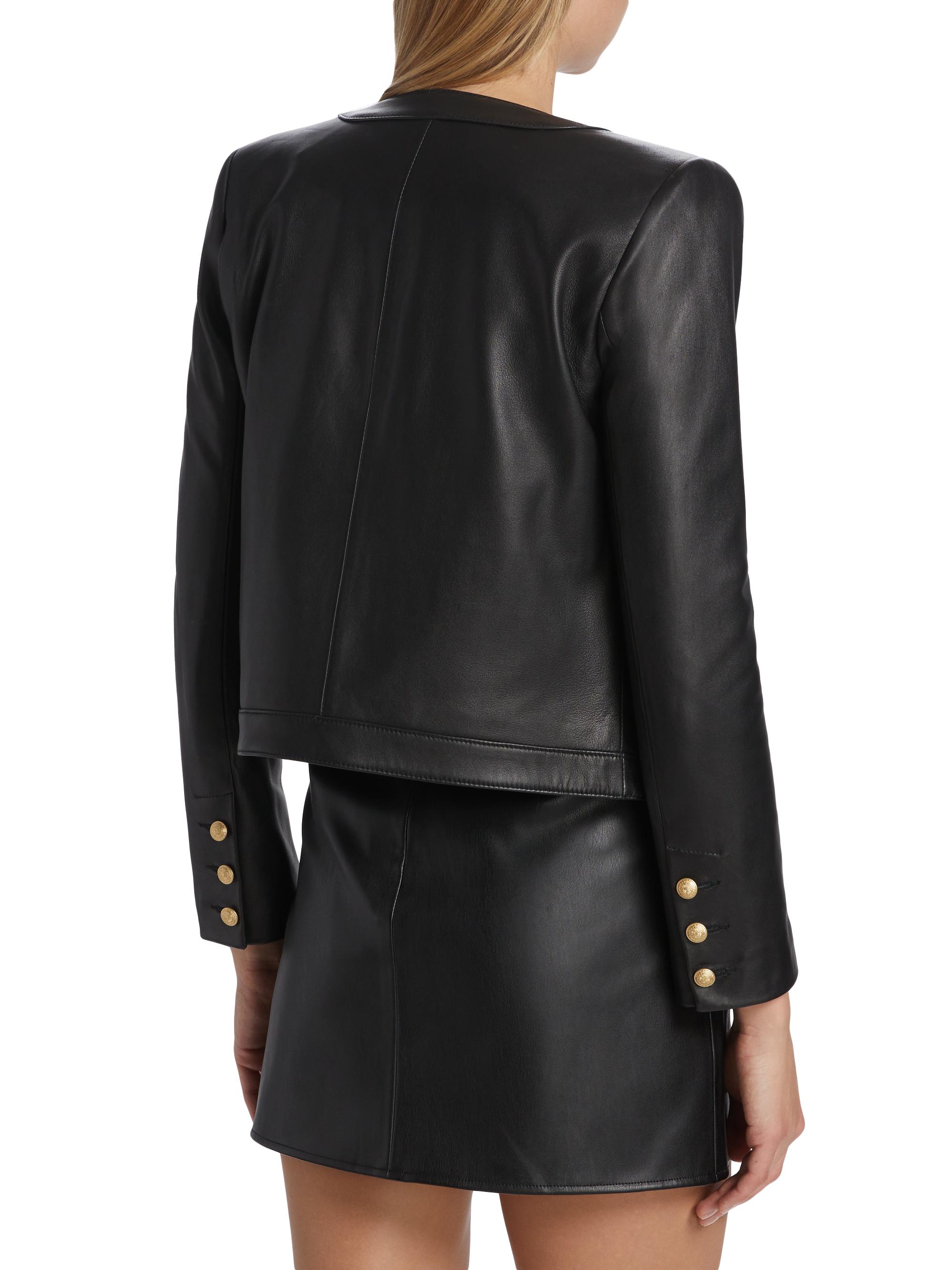 L'AGENCE Jayde Collarless Leather Jacket | Saks Fifth Avenue