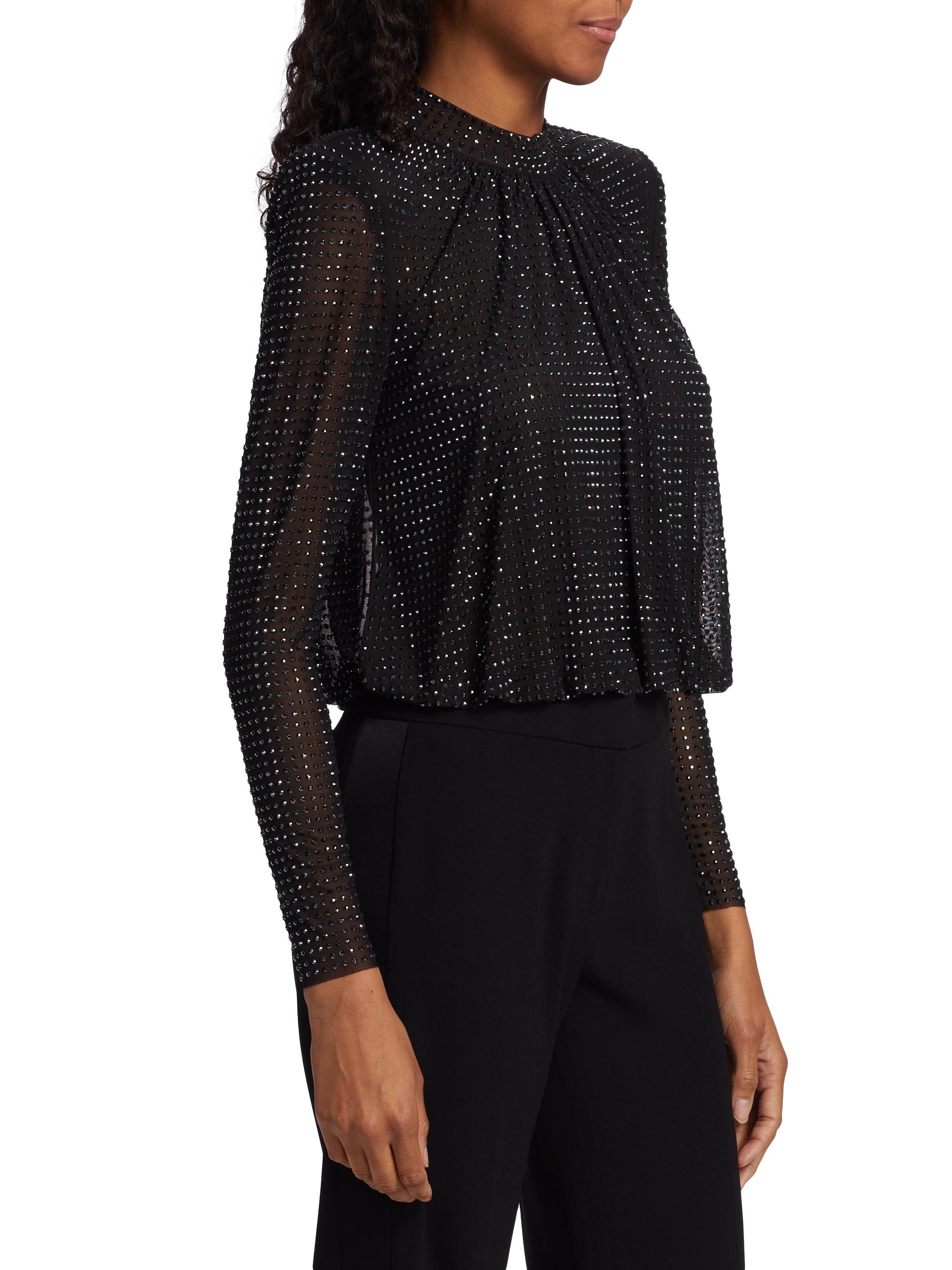 Self-Portrait Studded Rhinestone Mesh Top | Saks Fifth Avenue