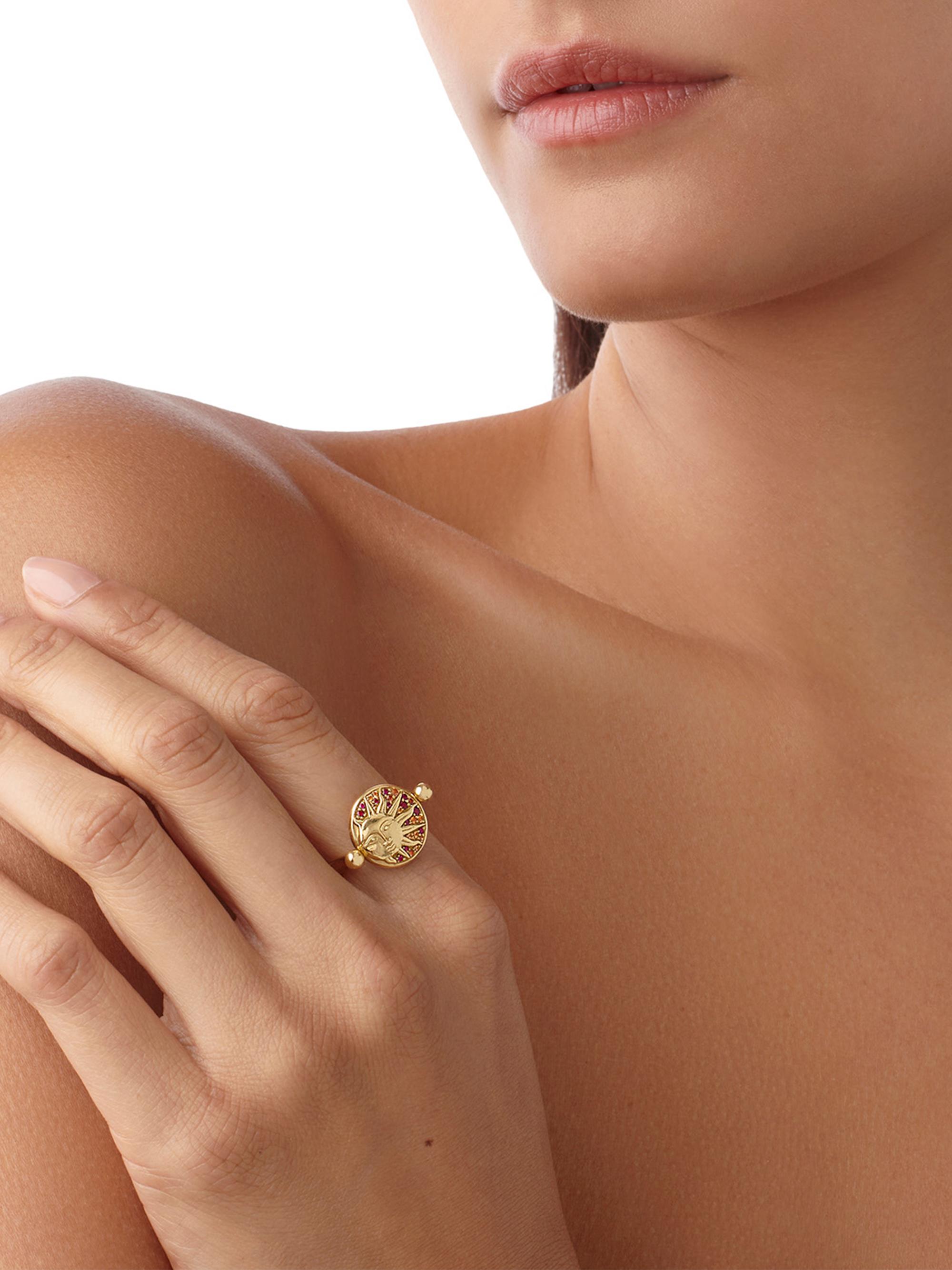 Temple St. Clair Celestial Solar Eclipse 18K Yellow Gold, Ruby & Orange Sapphire Ring | Saks ...