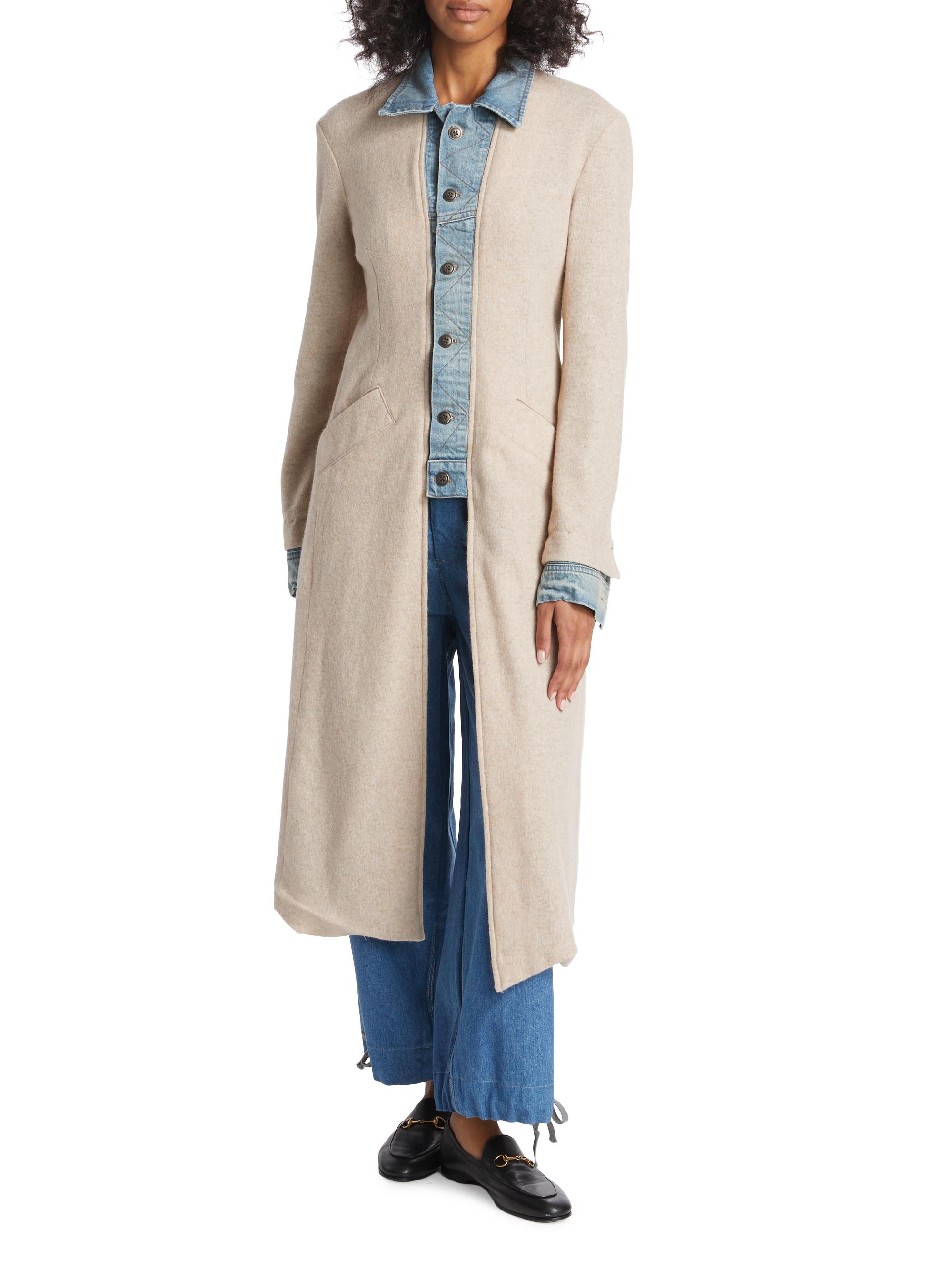 Shop Greg Lauren Mixed Media Denim Wool Coat | Saks Fifth Avenue