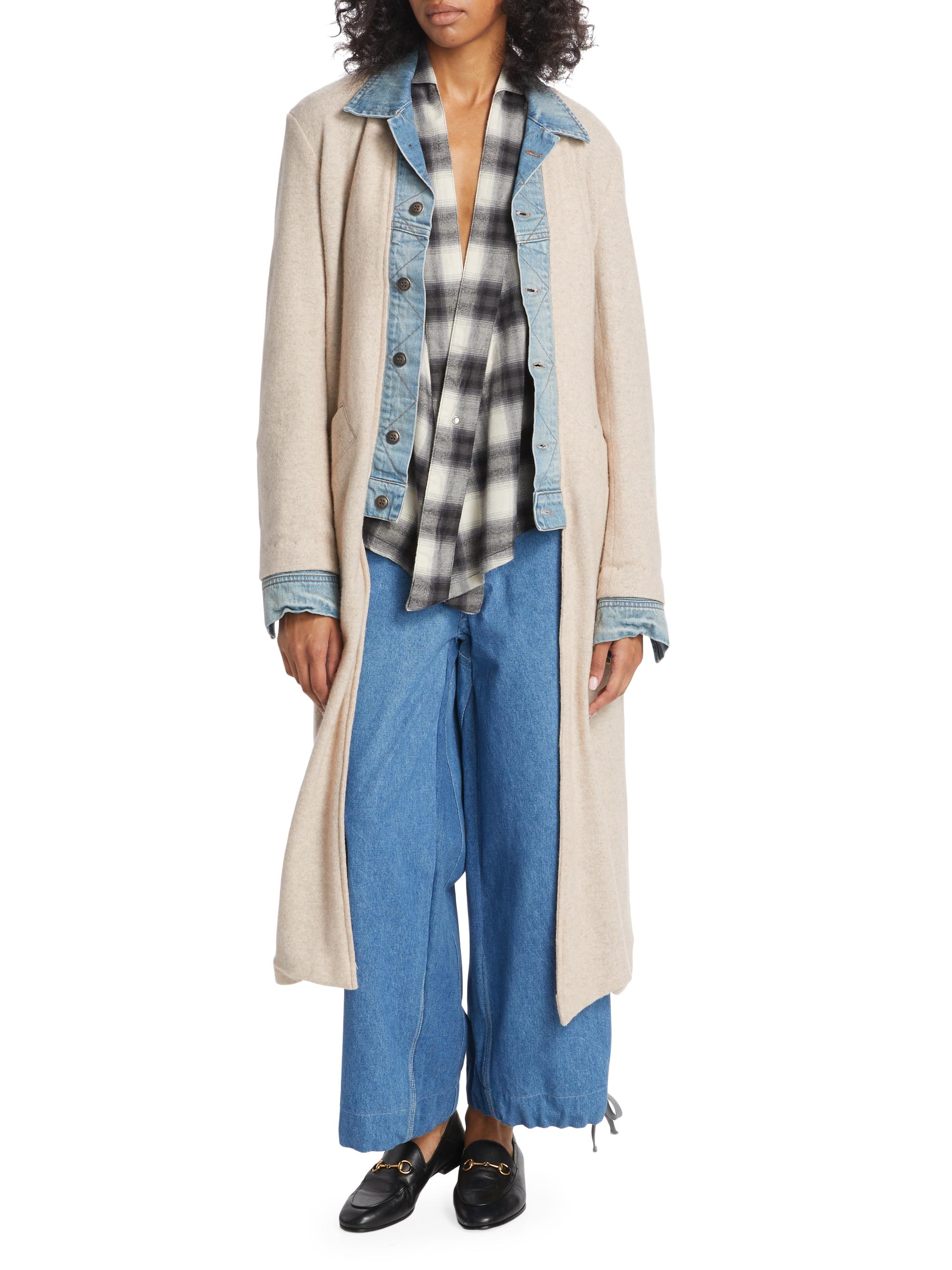 Shop Greg Lauren Mixed Media Denim Wool Coat | Saks Fifth Avenue