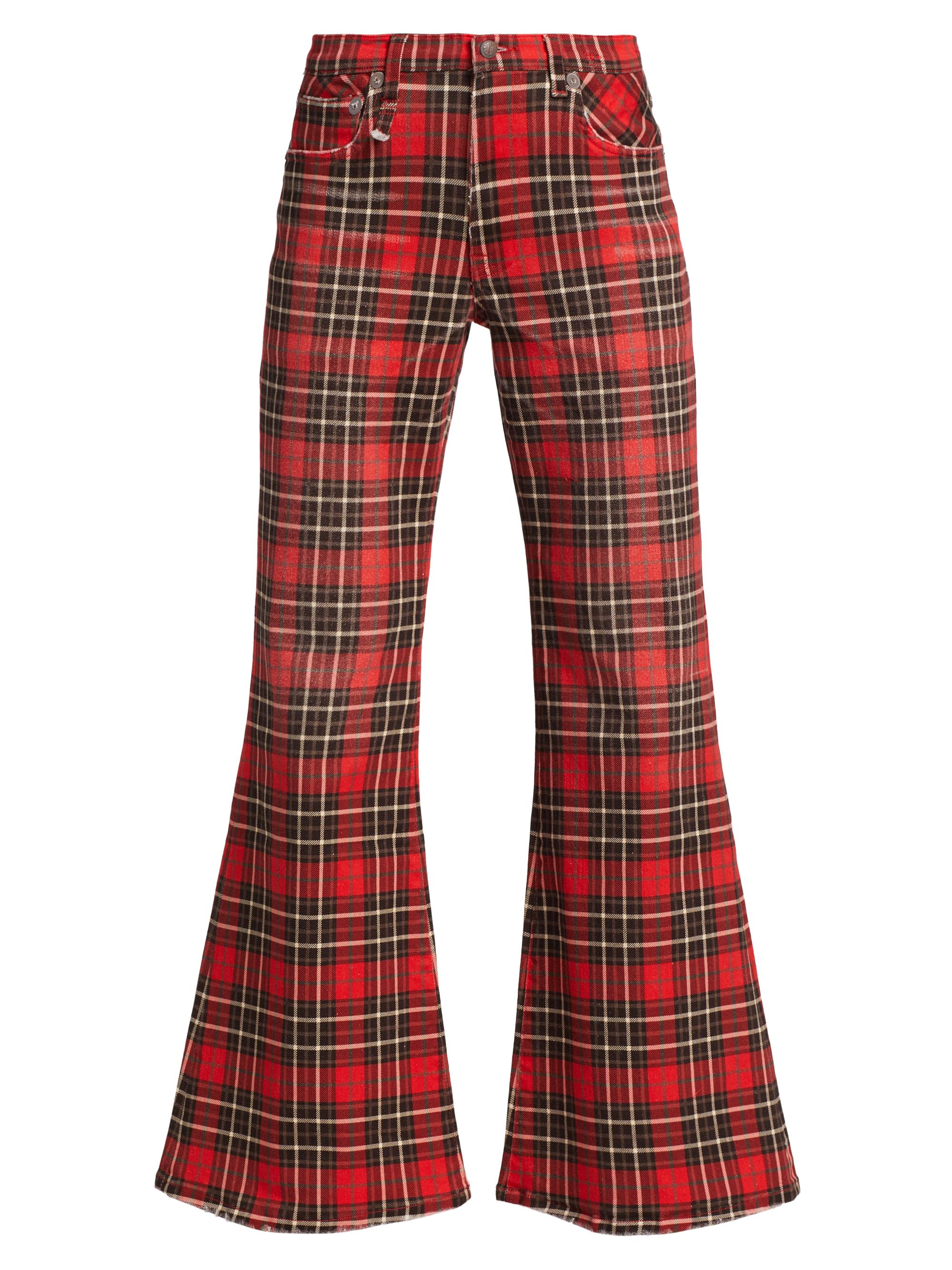 Shop R13 Janet Relaxed Flair Plaid Stretch Jeans | Saks Fifth Avenue