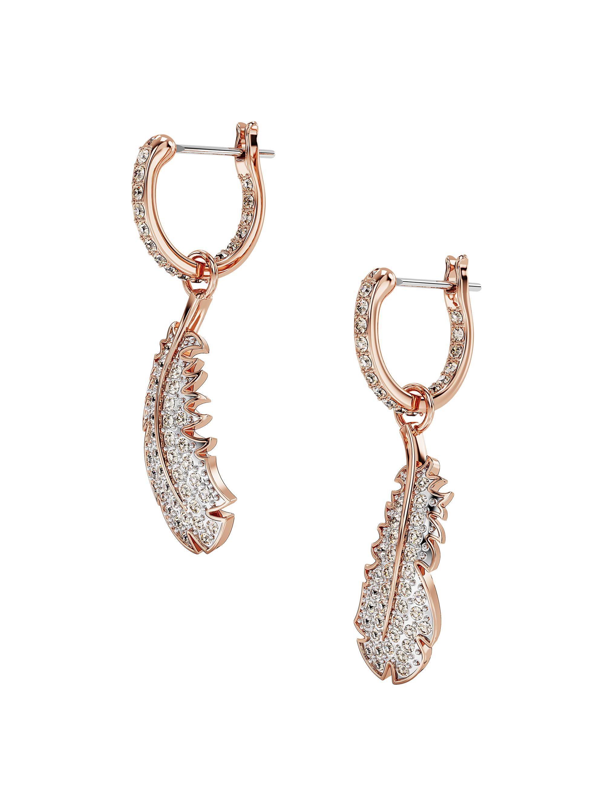 Swarovski Nice Rose-Goldtone & Swarovski Crystal Feather Drop Earrings ...
