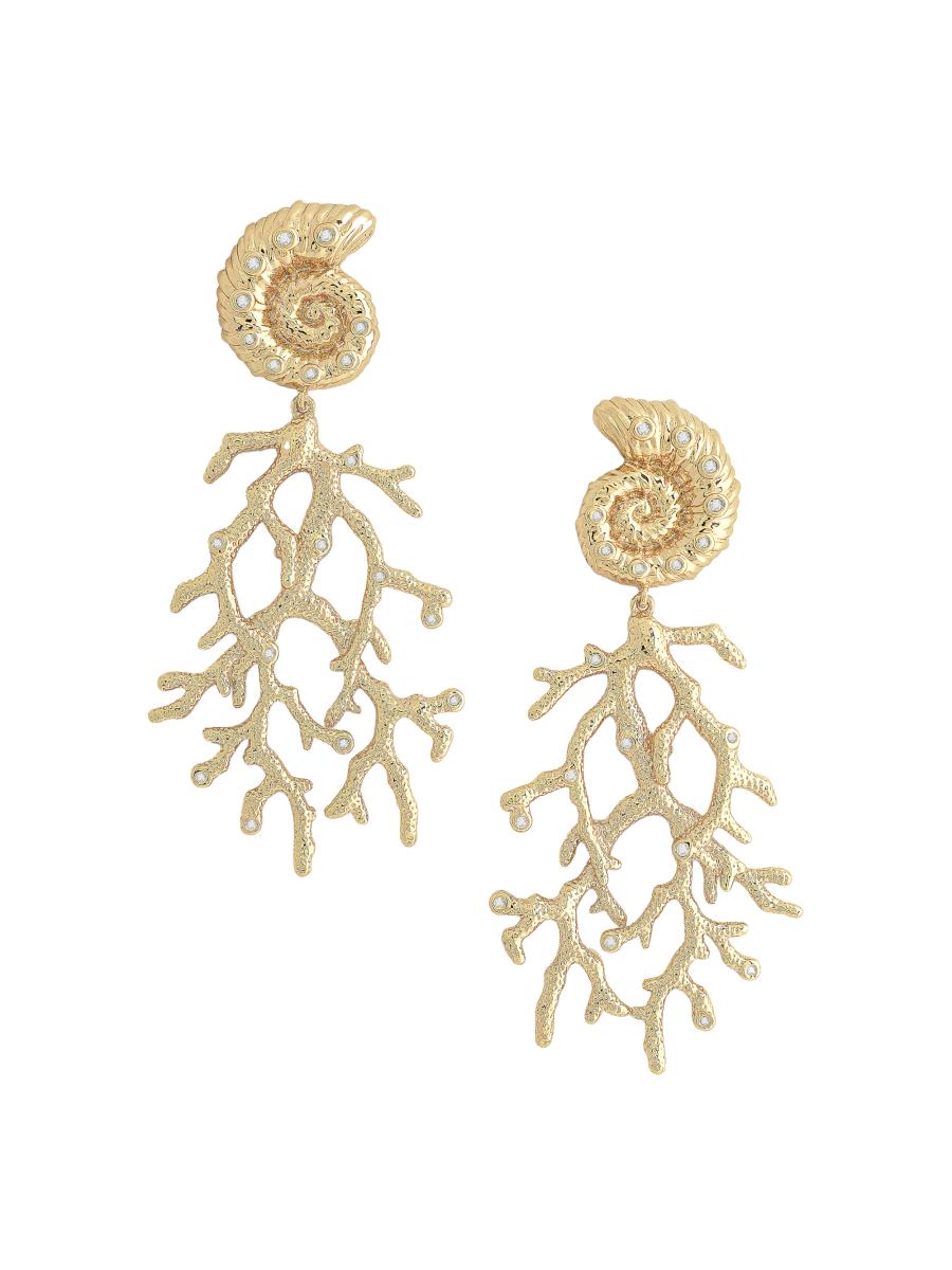 Anabel Aram Ocean Shell With Coral 18K-Gold-Plated & Cubic Zirconia ...