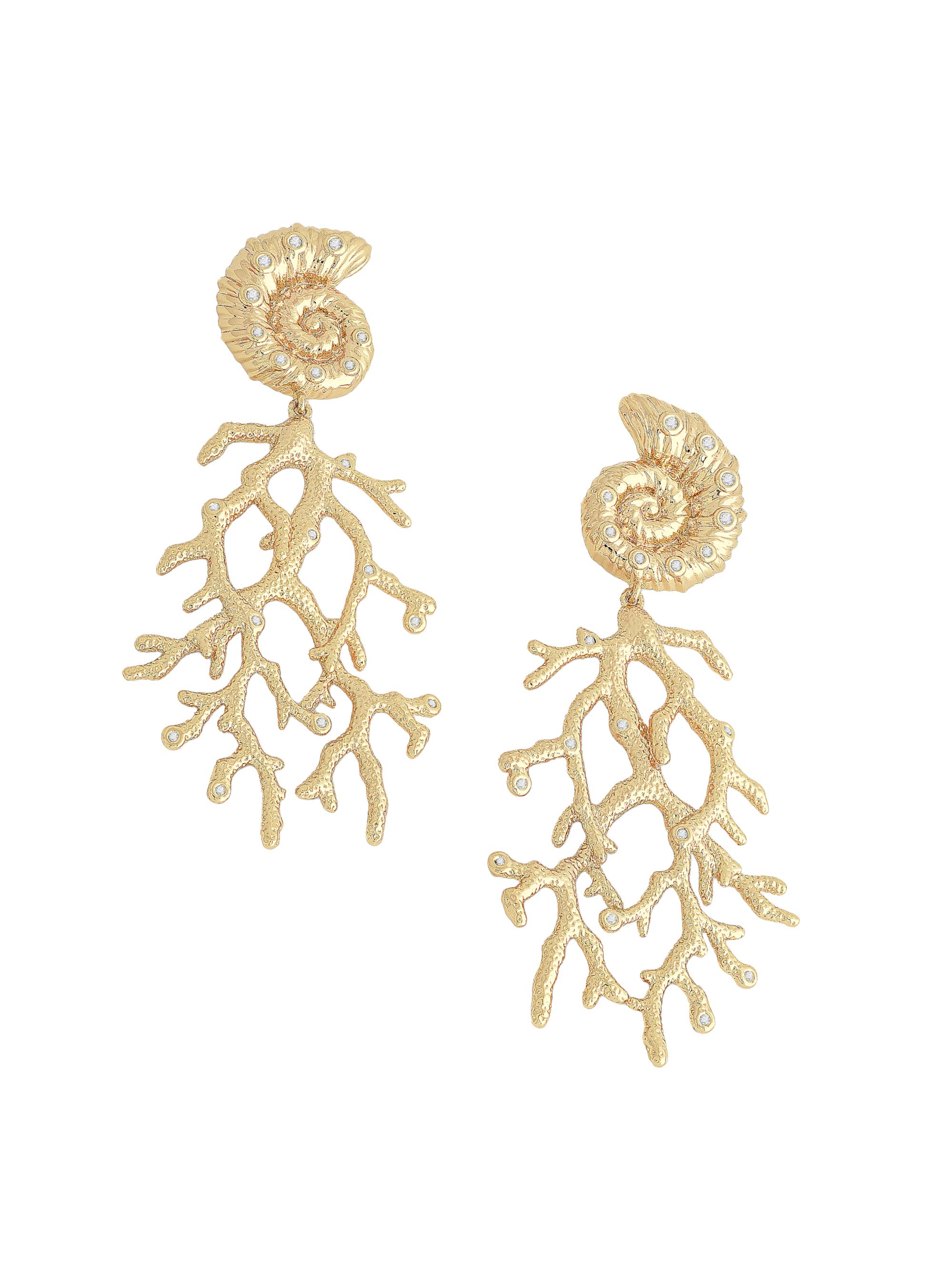 Anabel Aram Ocean Shell With Coral 18K-Gold-Plated & Cubic Zirconia ...