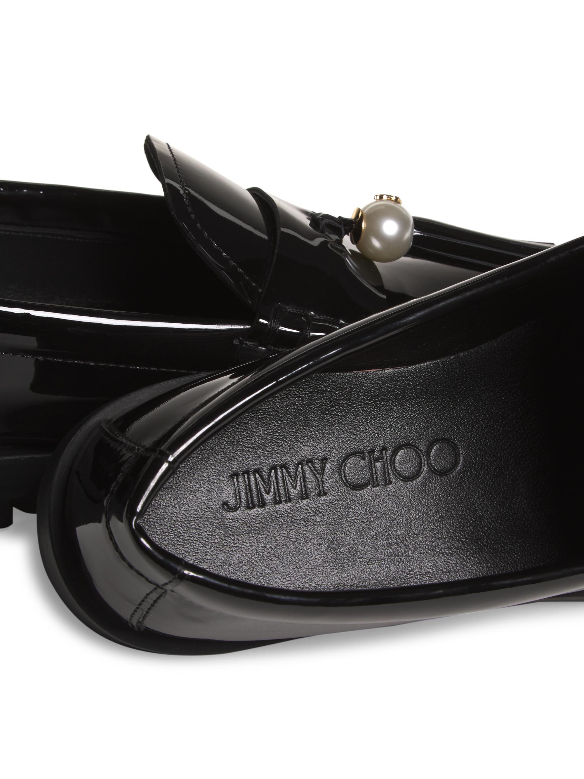 Jimmy Choo Addie Faux Pearl-Embellished Patent Leather Loafers | Saks ...