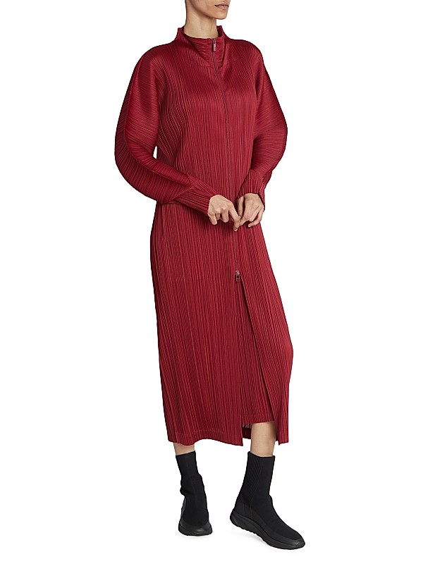 Shop Pleats Please Issey Miyake November Zip-Front Coat Shop Pleats Please Issey Miyake November Zip-Front Coat