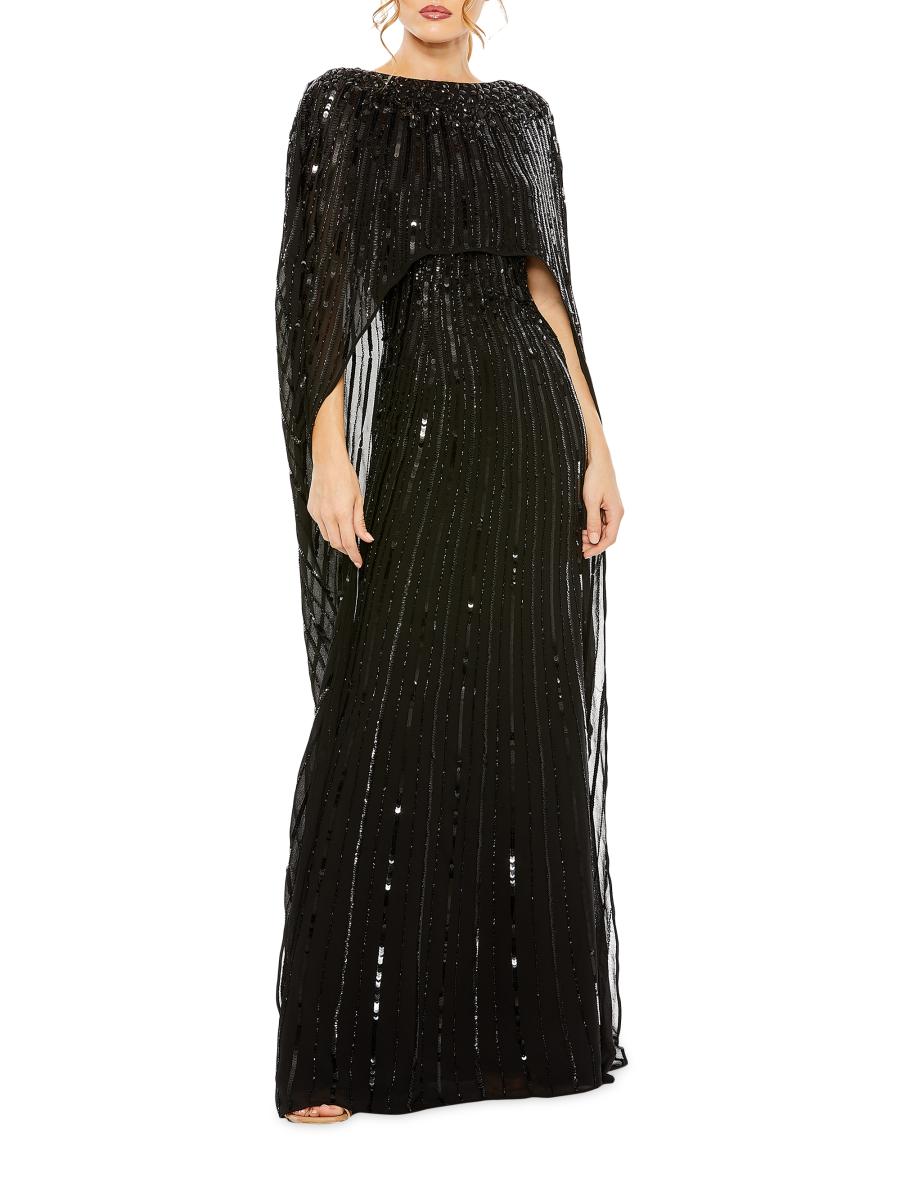 Mac Duggal Sequined Column Cape Gown | Saks Fifth Avenue