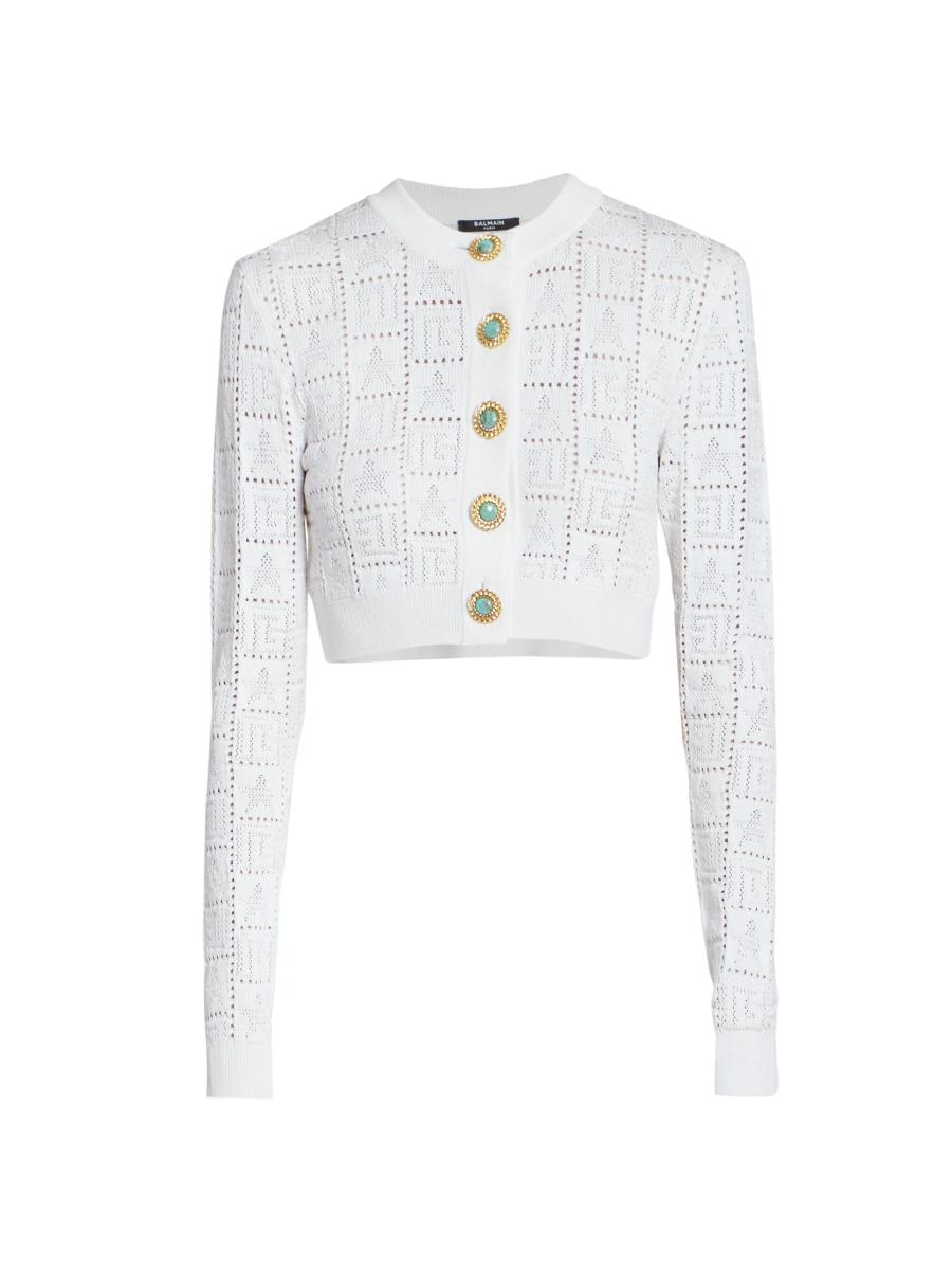 Balmain Monogram Pointelle-Knit Cardigan | Saks Fifth Avenue