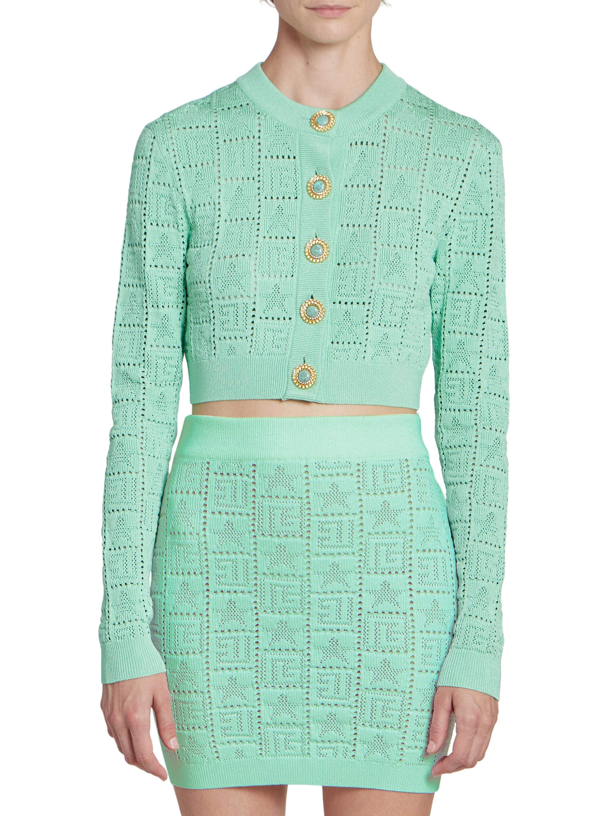 Balmain Monogram Pointelle-Knit Cardigan | Saks Fifth Avenue