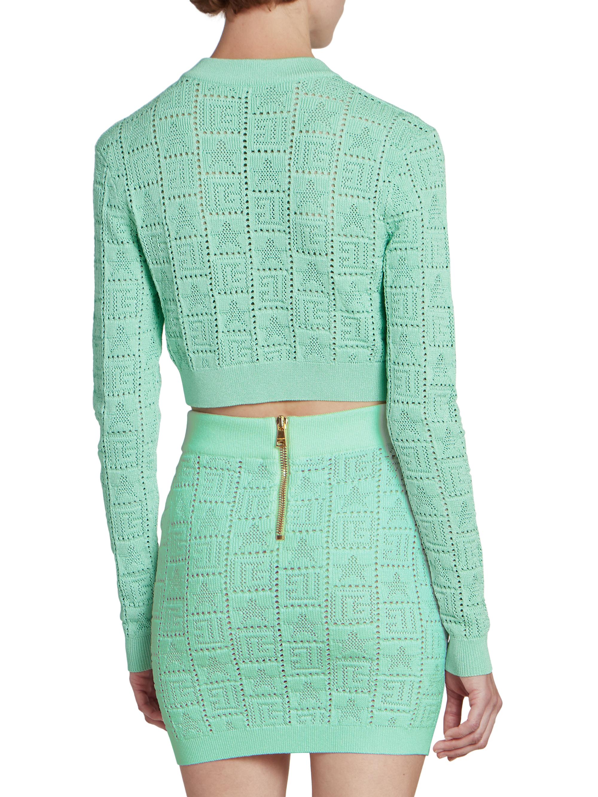 Balmain Monogram Pointelle-Knit Cardigan | Saks Fifth Avenue