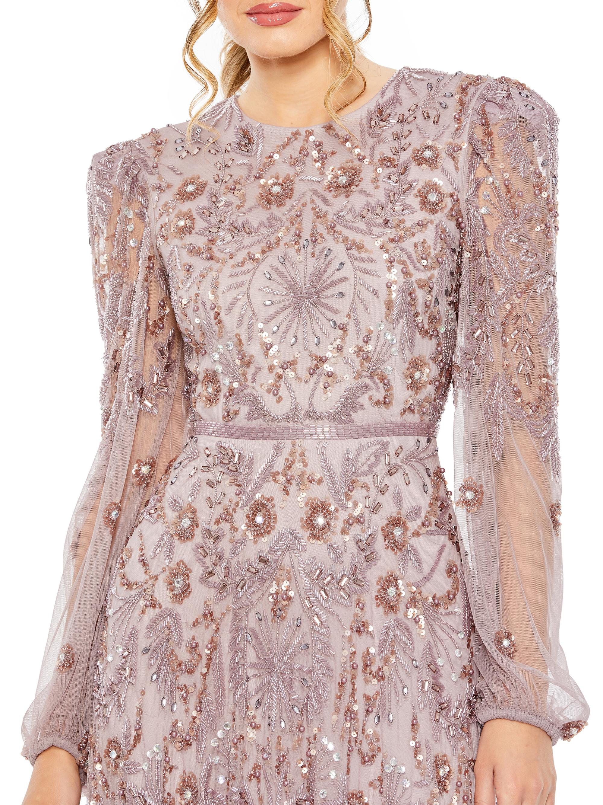 Mac Duggal Beaded & Sequined Puff-Sleeve Gown | Saks Fifth Avenue