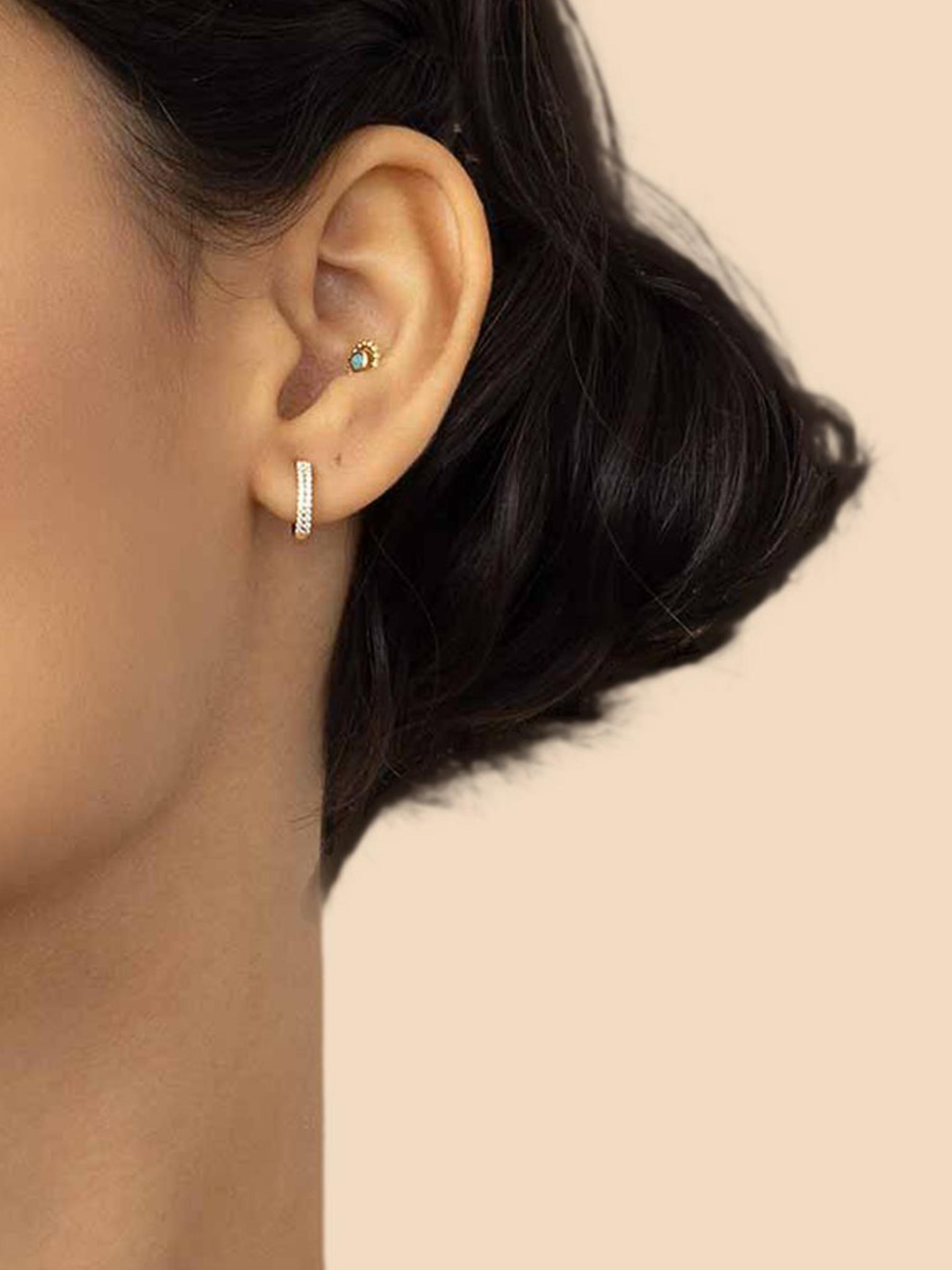 Oradina 14K White Gold Twin Row Diamond Mini Hoops | Saks Fifth Avenue