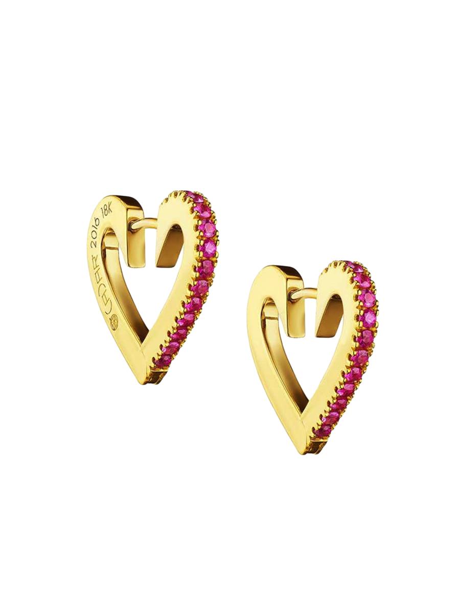 Cadar Endless Small 18K Yellow Gold & Ruby Heart Hoop Earrings | Saks Fifth Avenue