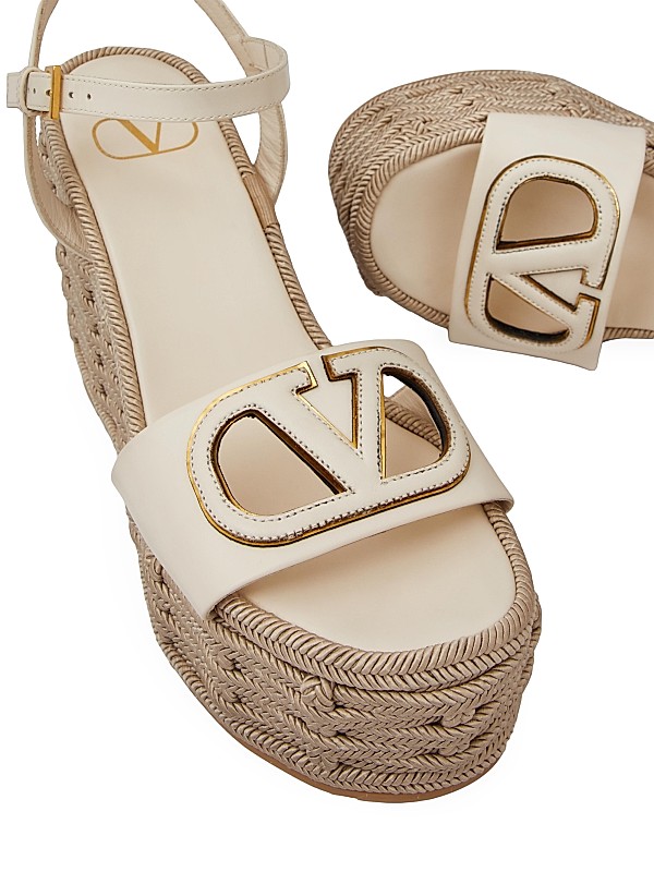 Shop Valentino Garavani VLogo Calfskin Cut-Out Wedge Sandals Shop Valentino Garavani VLogo Calfskin Cut-Out Wedge Sandals