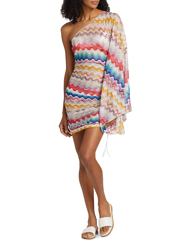 Shop Missoni Zigzag Knit One-Shoulder Cover-Up Dress | Saks Shop Missoni Zigzag Knit One-Shoulder Cover-Up Dress | Saks