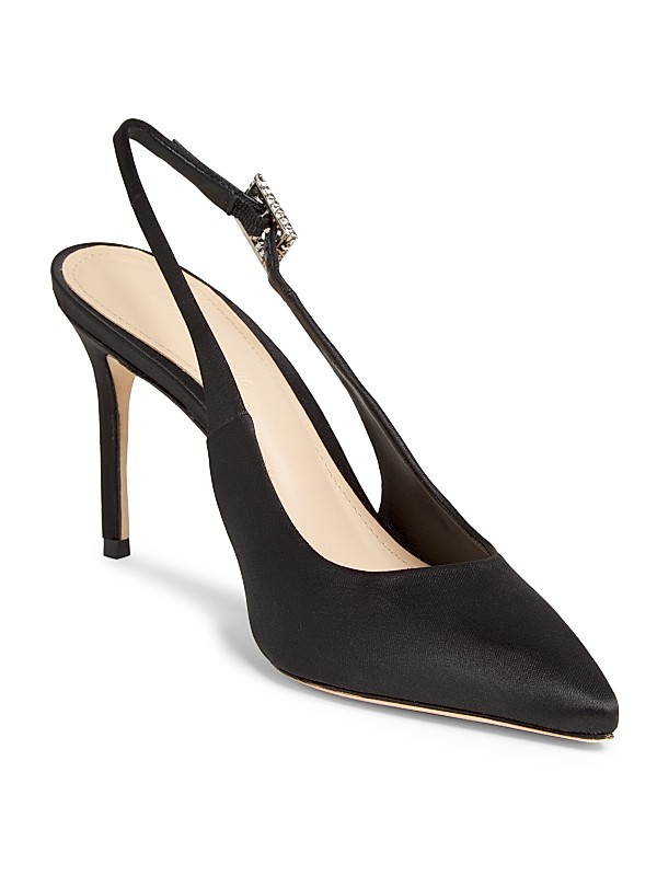 Shop Saks Fifth Avenue 85MM Crystal-Buckle Satin Slingback Shop Saks Fifth Avenue 85MM Crystal-Buckle Satin Slingback