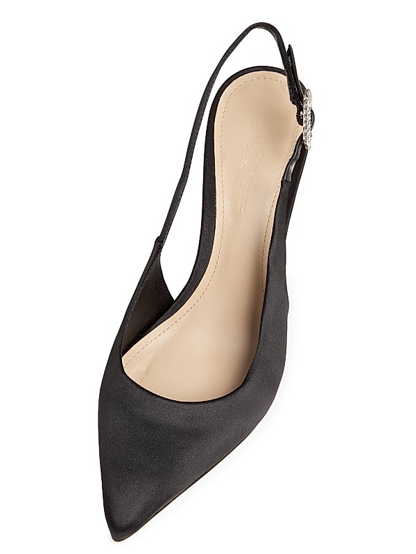 Shop Saks Fifth Avenue 85MM Crystal-Buckle Satin Slingback Shop Saks Fifth Avenue 85MM Crystal-Buckle Satin Slingback