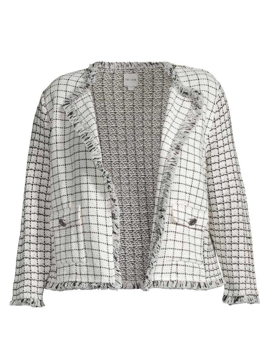 NIC+ZOE Grid Fringe Mix Knit Jacket | Saks Fifth Avenue