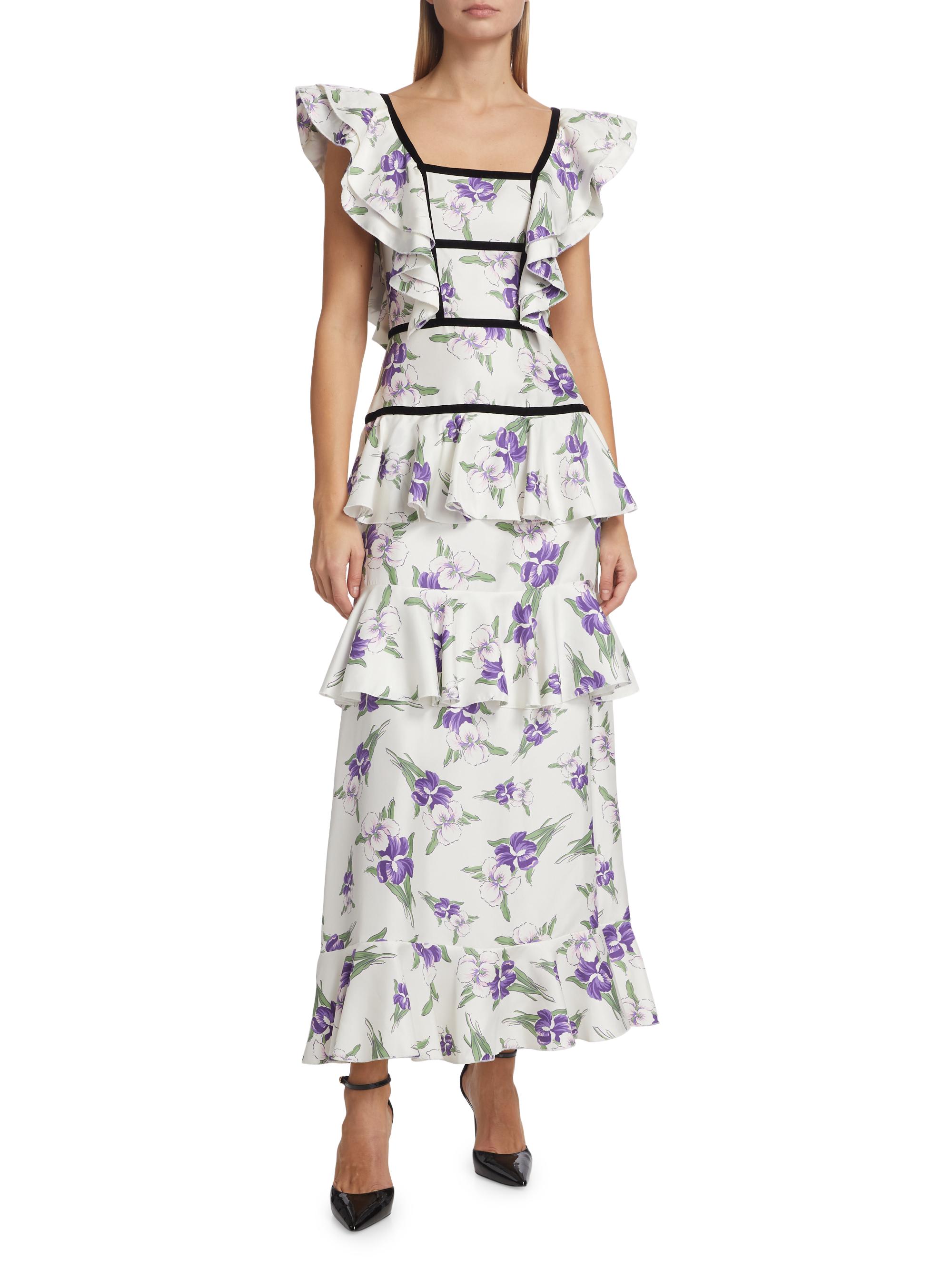 Rodarte Iris Print Silk Twill Ruffle Cocktail Dress | Saks Fifth Avenue