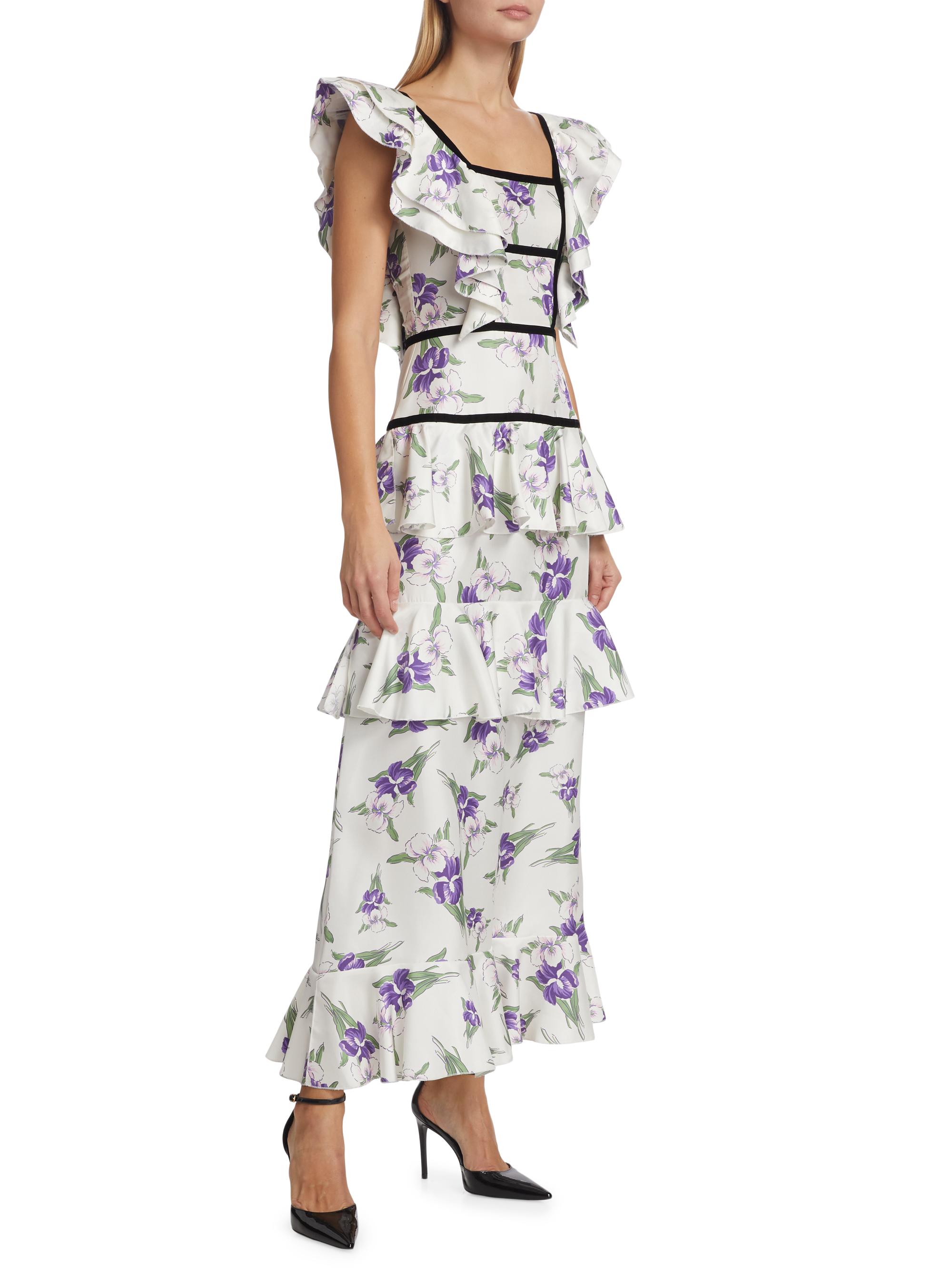 Rodarte Iris Print Silk Twill Ruffle Cocktail Dress | Saks Fifth Avenue