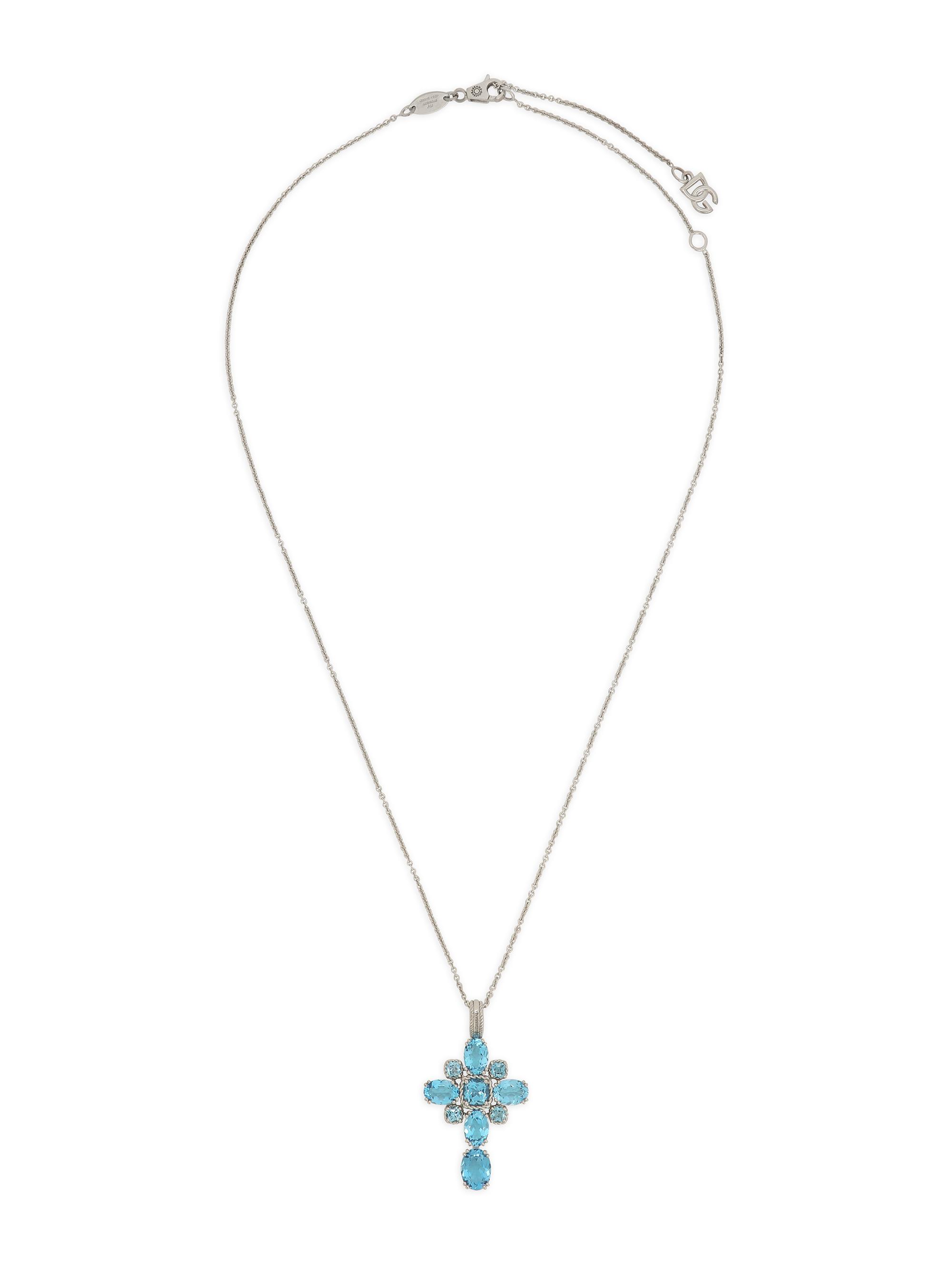Dolce&Gabbana Anna 18K White Gold & Swiss Blue Topaz Cross Pendant ...